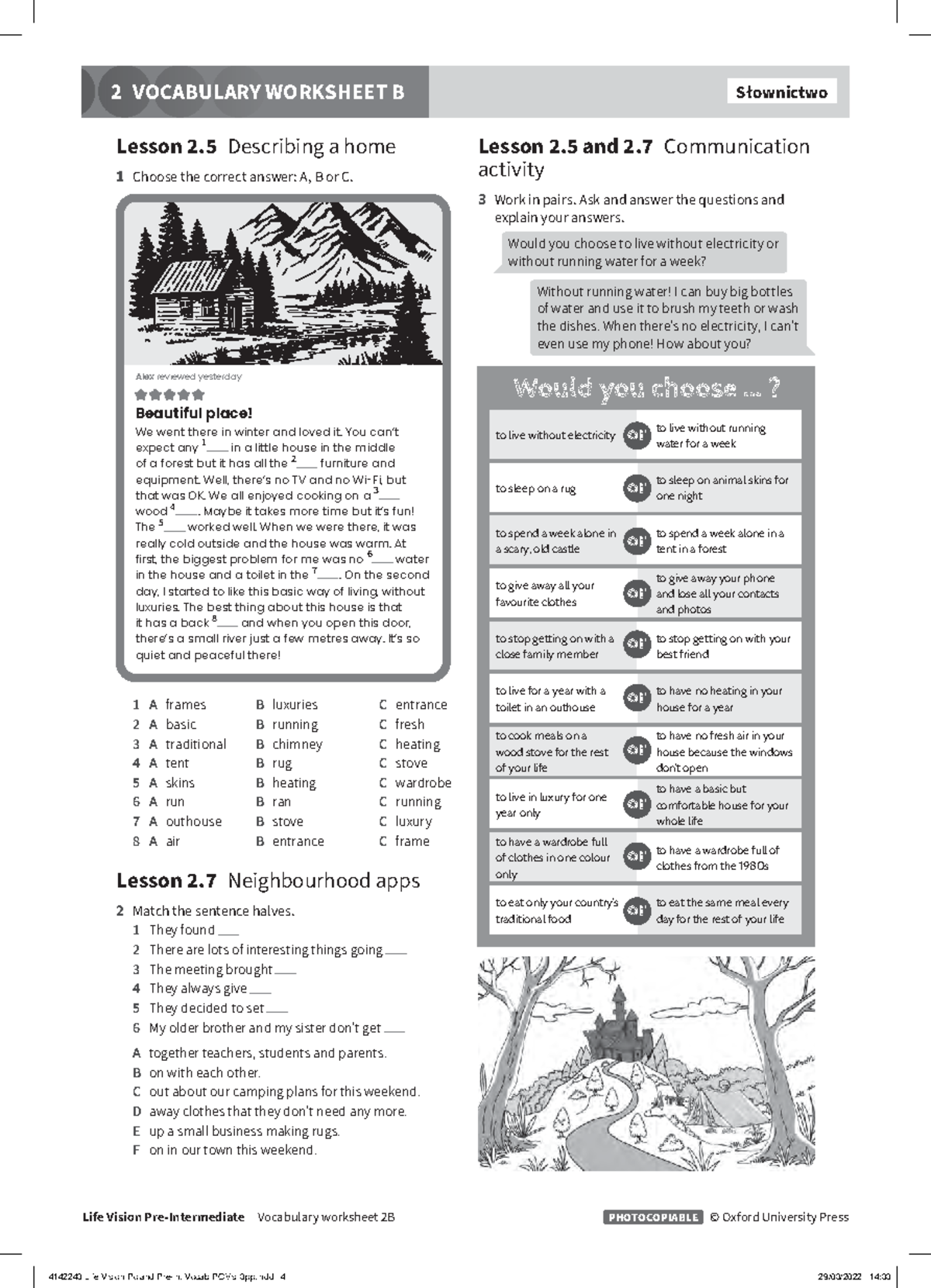 Life Vision Pre-Int Vocab Worksheet B U2 - Life Vision Pre-Intermediate Vocabulary worksheet 2B ...