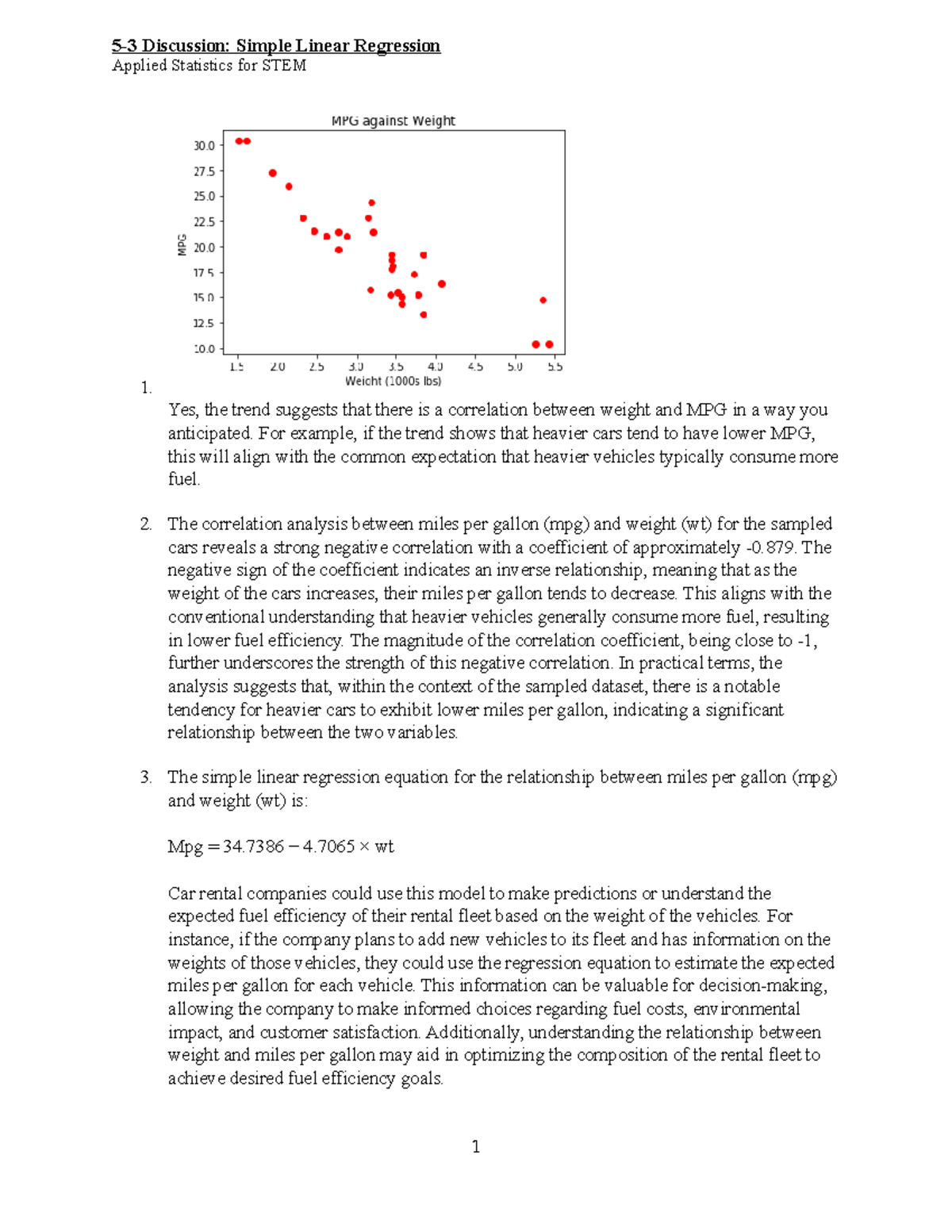 5-3 Discussion - Simple Linear Regression - 5-3 Discussion: Simple ...