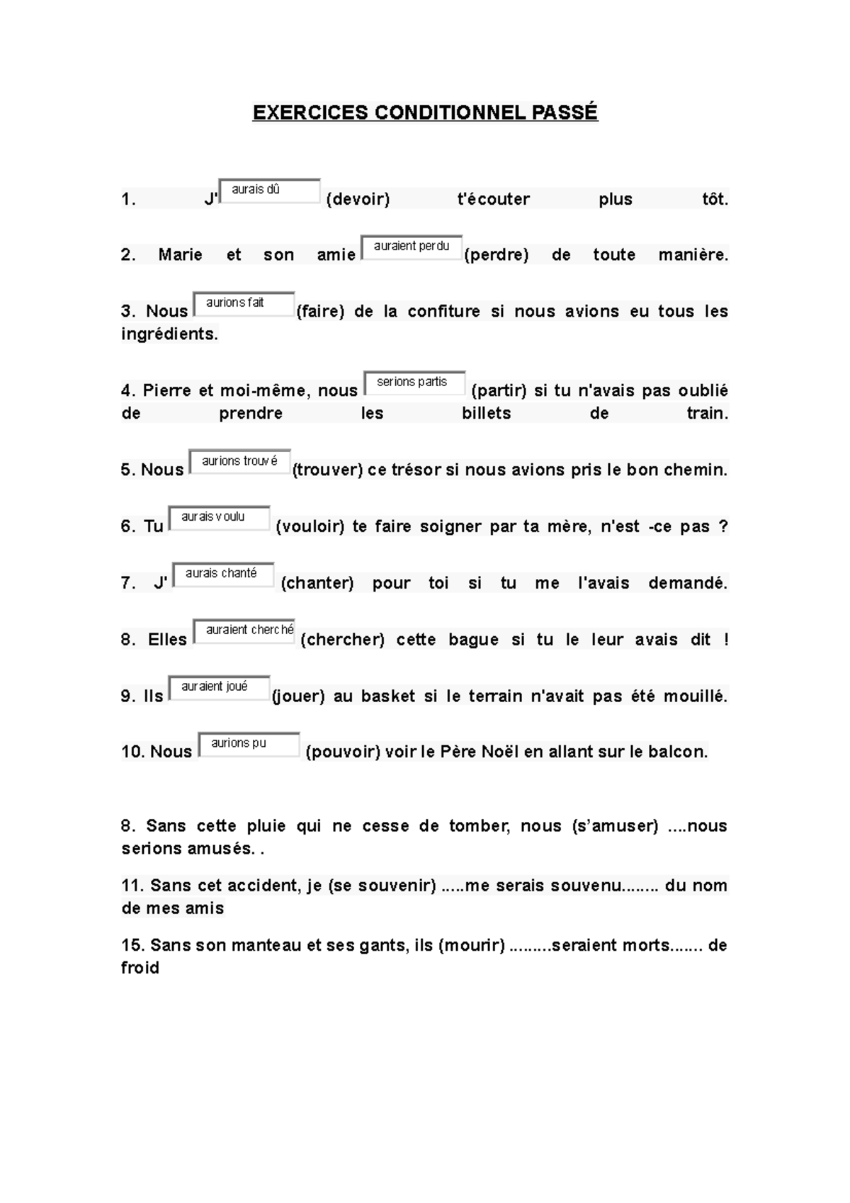 Exercices- Conditionnel- Passé - EXERCICES CONDITIONNEL PASSÉ J ...