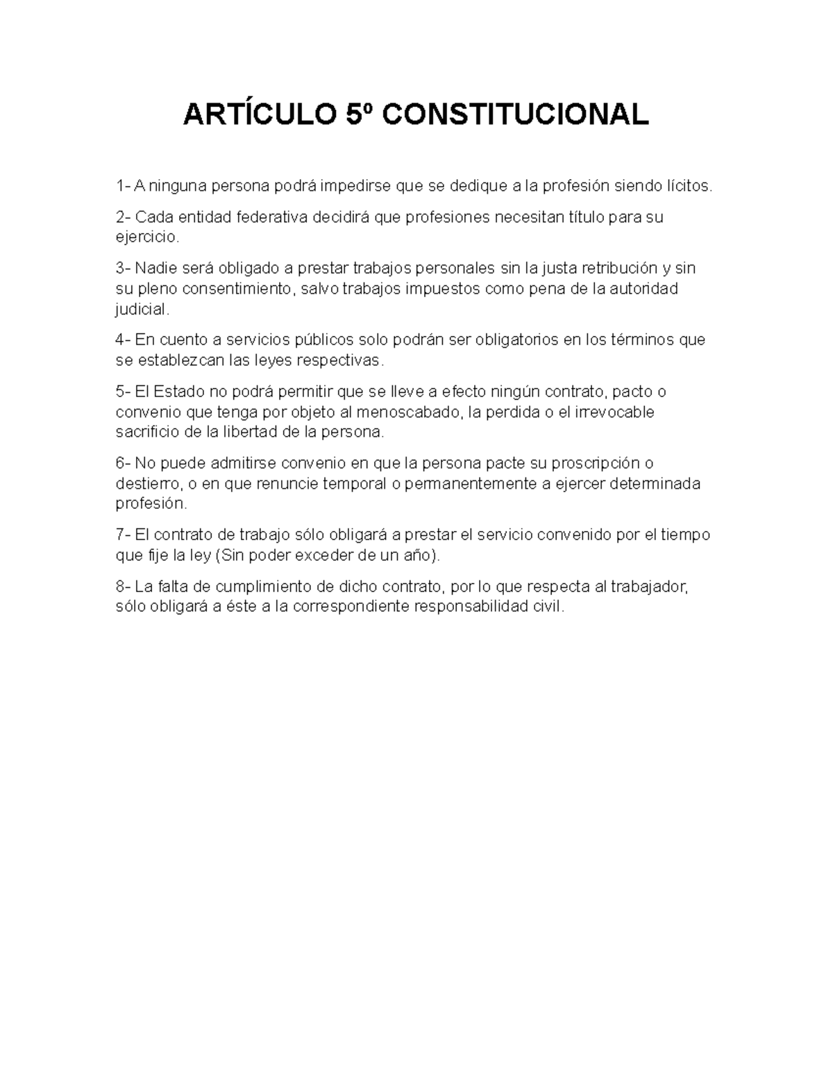 Artículo 5º Constitucional - ARTÍCULO 5º CONSTITUCIONAL 1- A ninguna ...