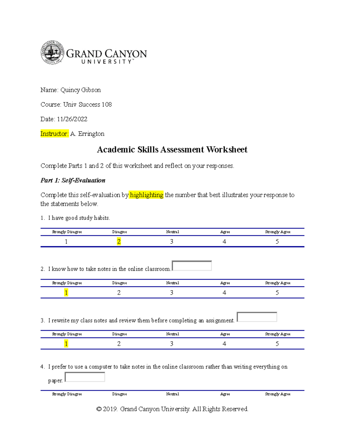 UNV-108 T2-Academic Skills Assessment - Name: Quincy Gibson Course ...