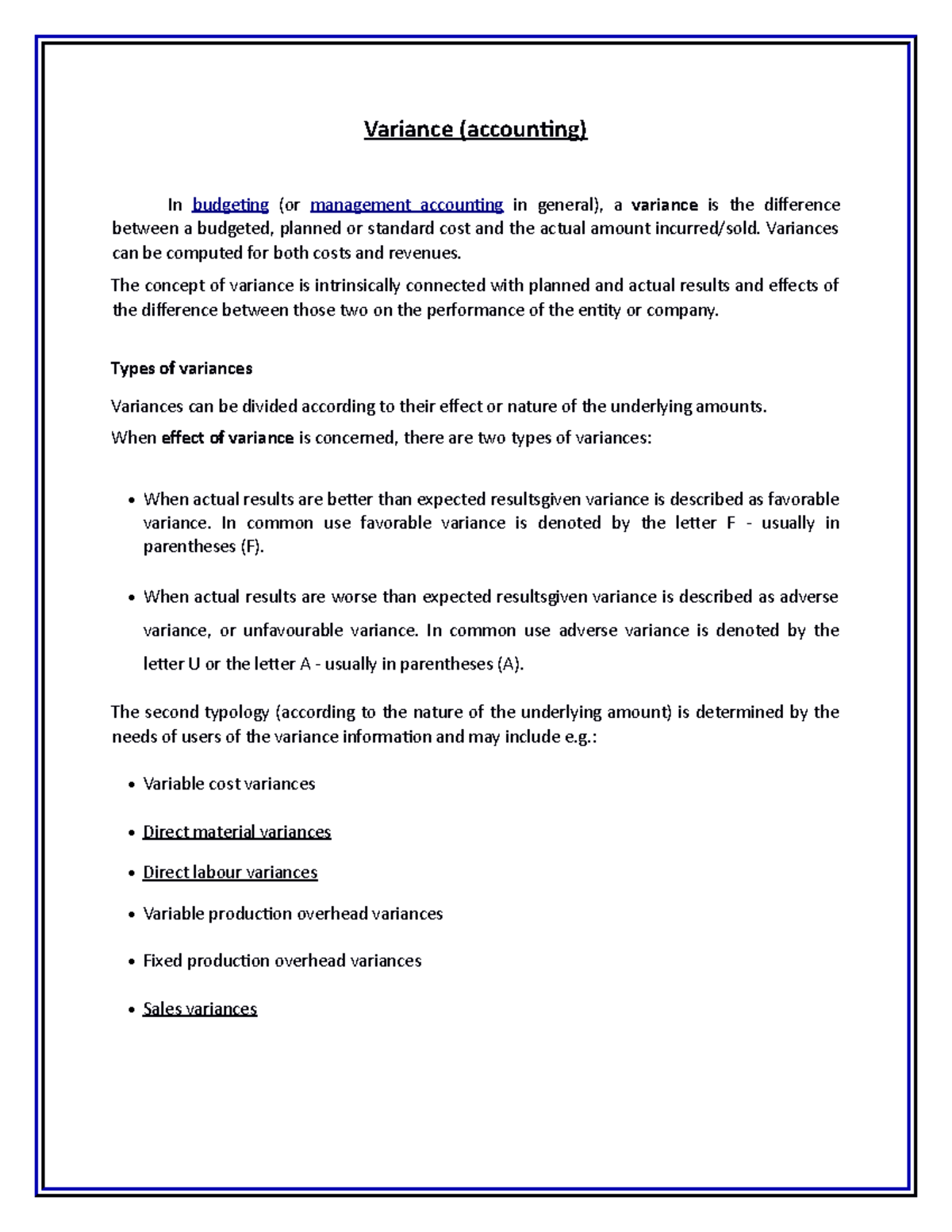 Variance (accounting) - Variances can be computed for both costs and ...