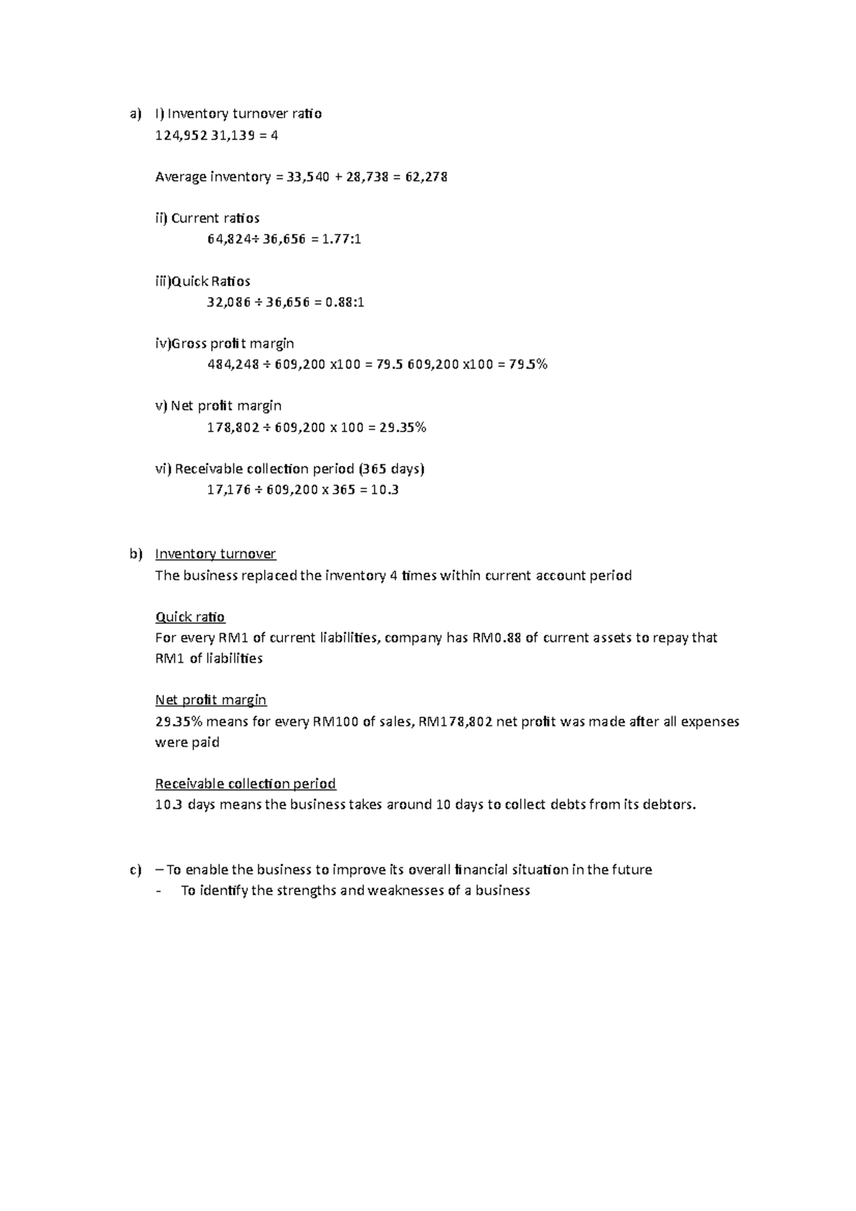 Tutorial topic 8- calculate financial ratio - a) I) Inventory turnover ...