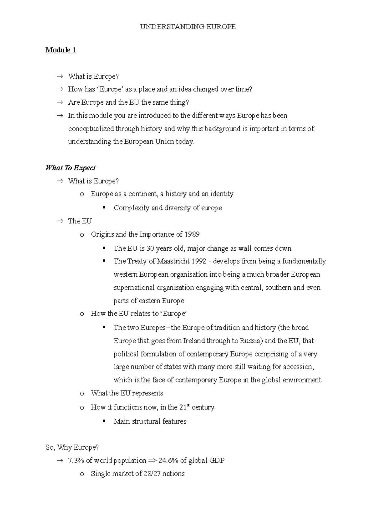 Module 1 - UNDERSTANDING EUROPE Module 1 What is Europe? How has ...