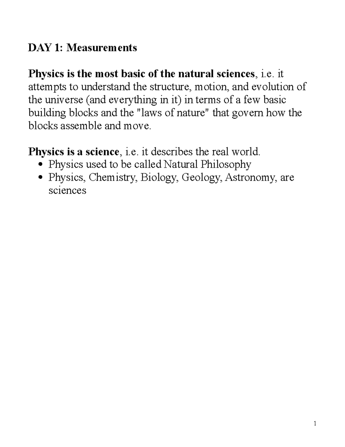 Physics 1: Introduction and Measurements - DAY 1: Measurements Physics ...