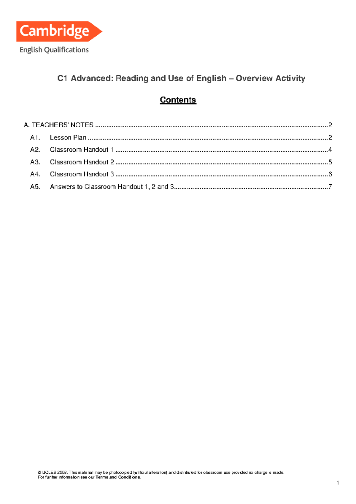 167860 cambridge english c1 advanced reading overview - © UCLES 2008 ...