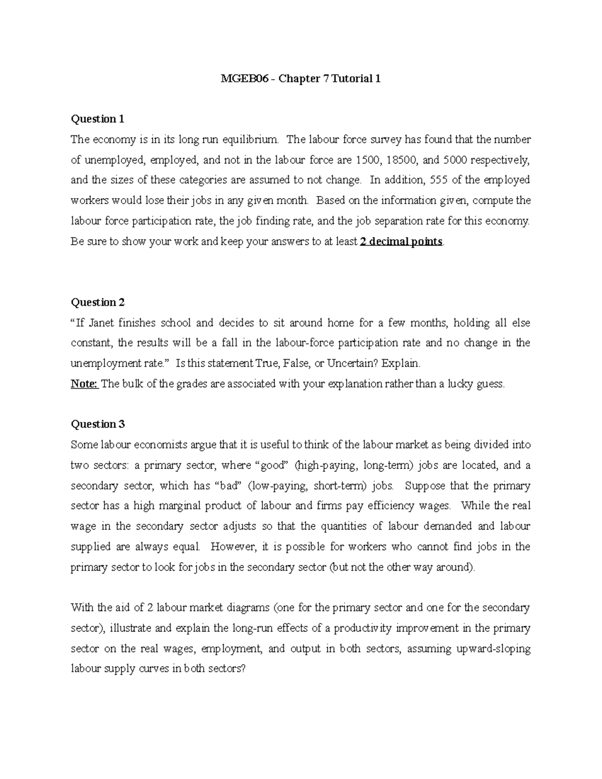 Chapter 7 Tutorial 1-1 - MGEB06 - Chapter 7 Tutorial 1 Question 1 The ...