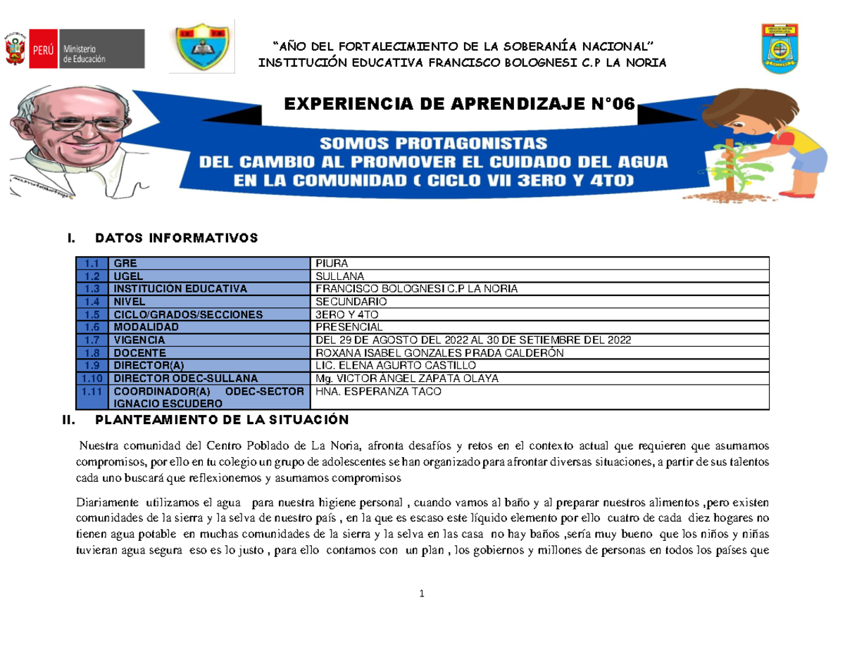 Experiencia DE Aprendizaje N°06-3ERO Y 4TO FB - INSTITUCIÓN EDUCATIVA FRANCISCO BOLOGNESI C LA ...