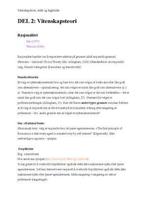 Etikk sammendrag - fra forelesninger - Etikk sammendrag - fra forelesning Vitenskapsteori, etikk ...