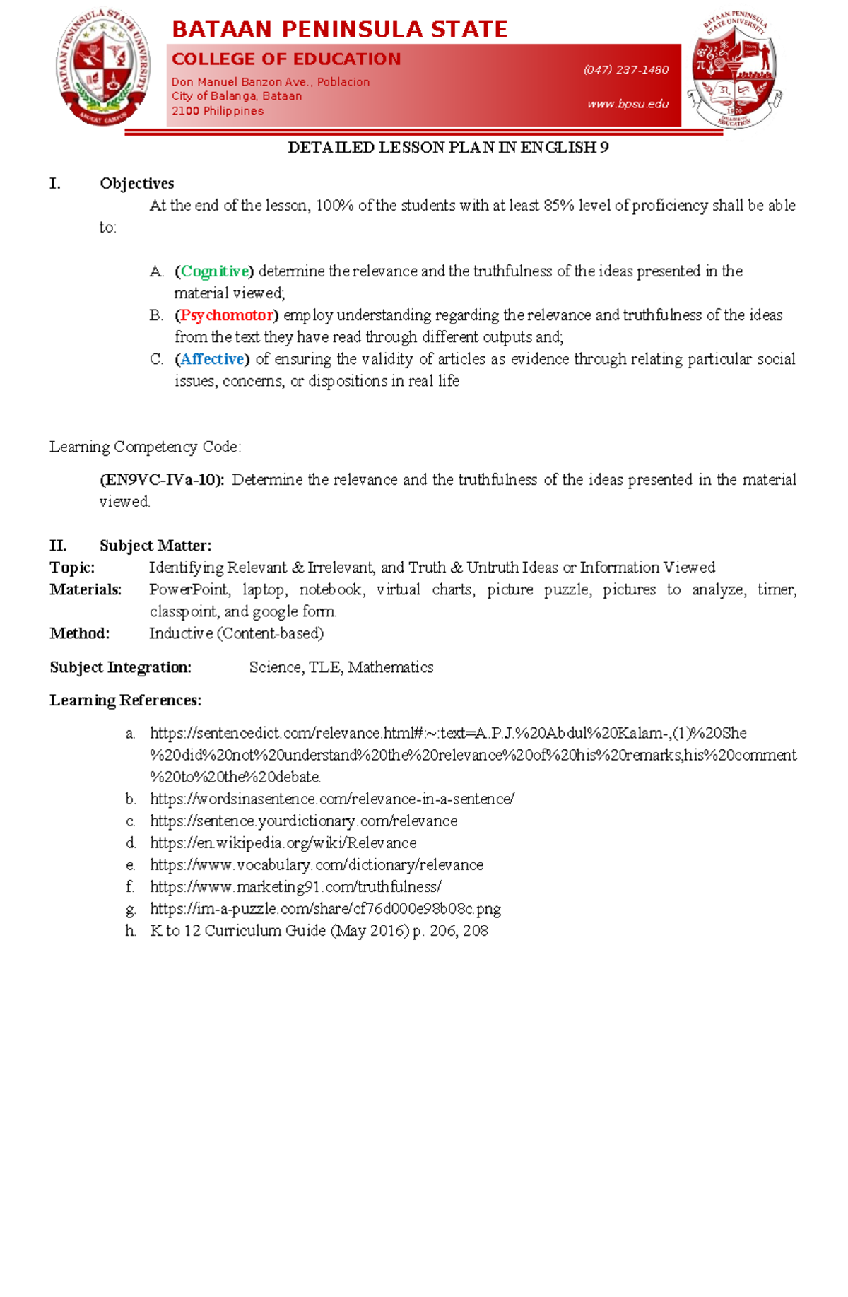 574142538 Grade 9 Detailed Lesson Plan Quarter 3 Week 5 6 Relevance and ...