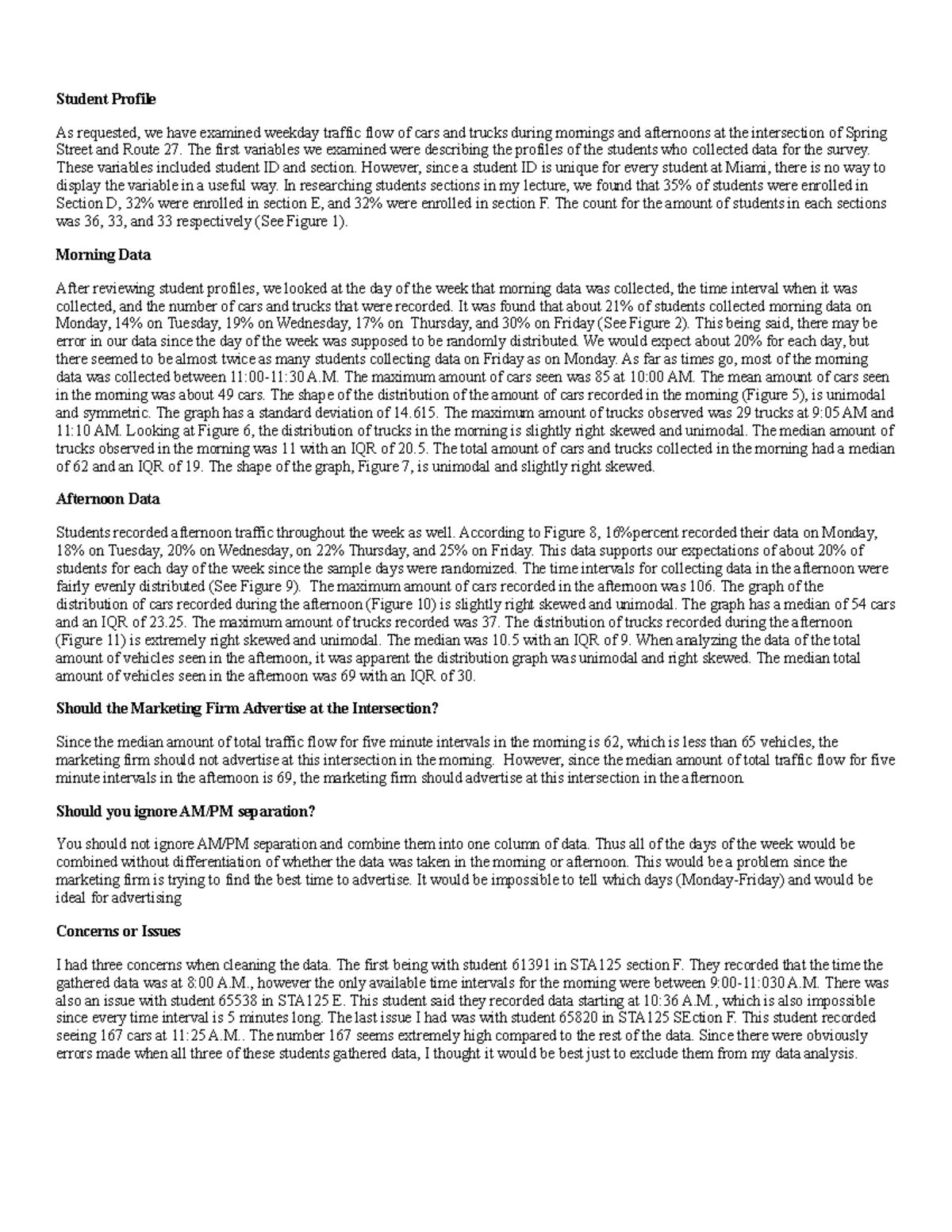 Describing and Comparing Data Memo - Student Profile As requested, we ...