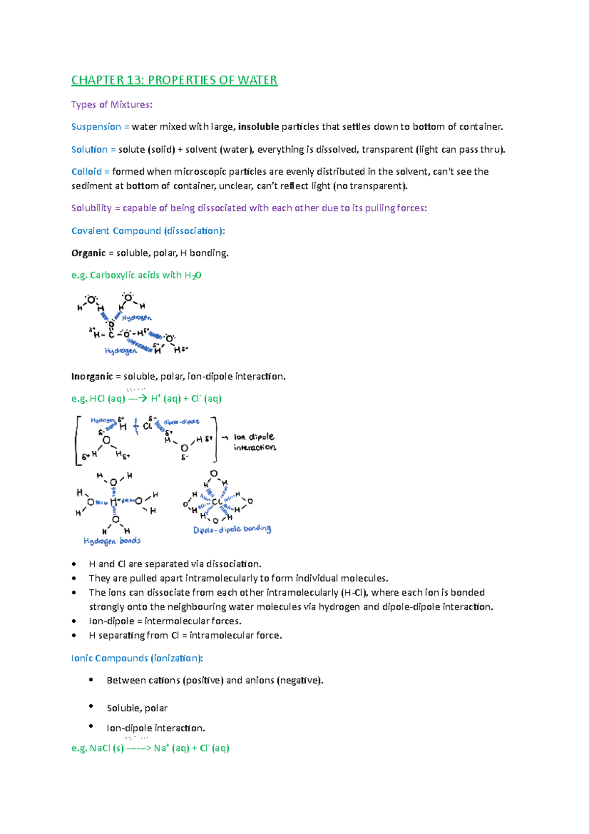 Properties of Water - CHAPTER 13: PROPERTIES OF WATER Types of Mixtures ...