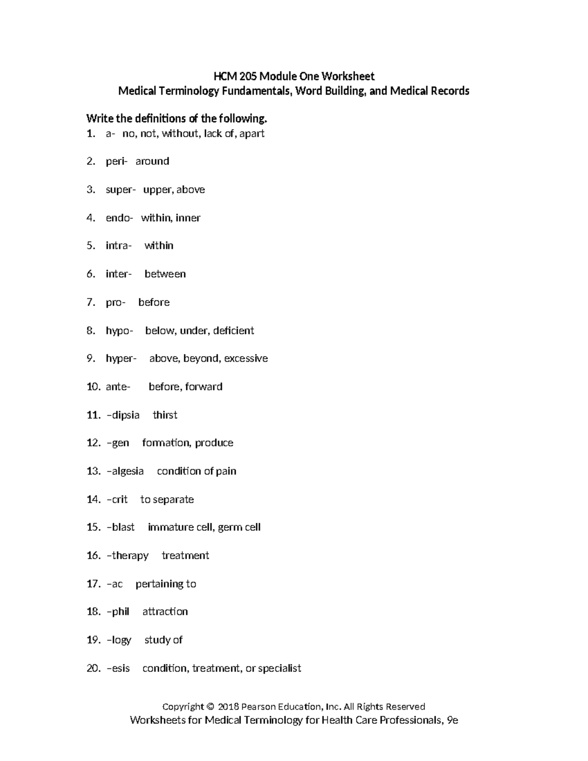 HCM 205 Module One Worksheet - HCM 205 Module One Worksheet Medical ...