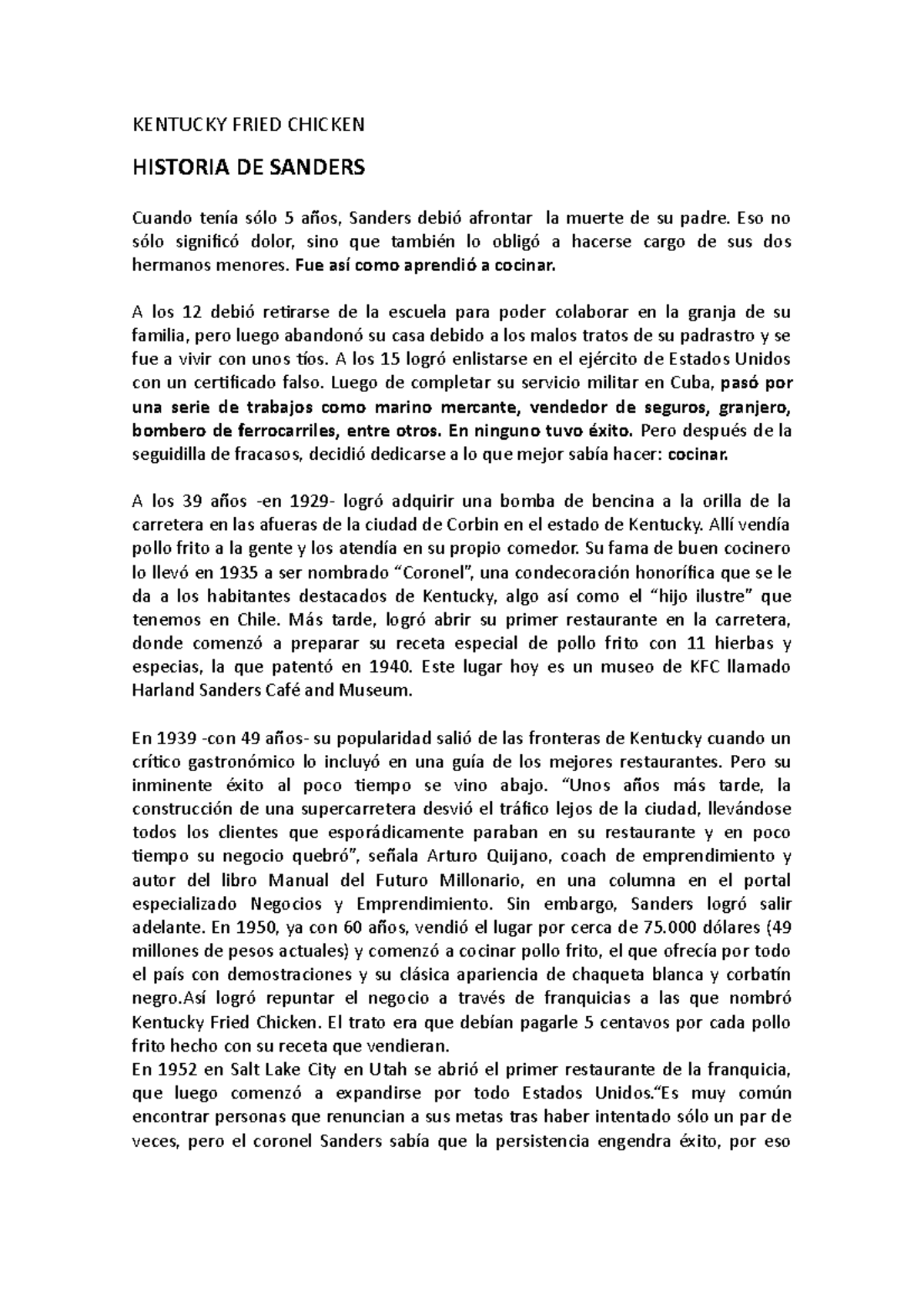 KFC Exposicion - como genera valor KFC en el mercado - KENTUCKY FRIED CHICKEN HISTORIA DE ...