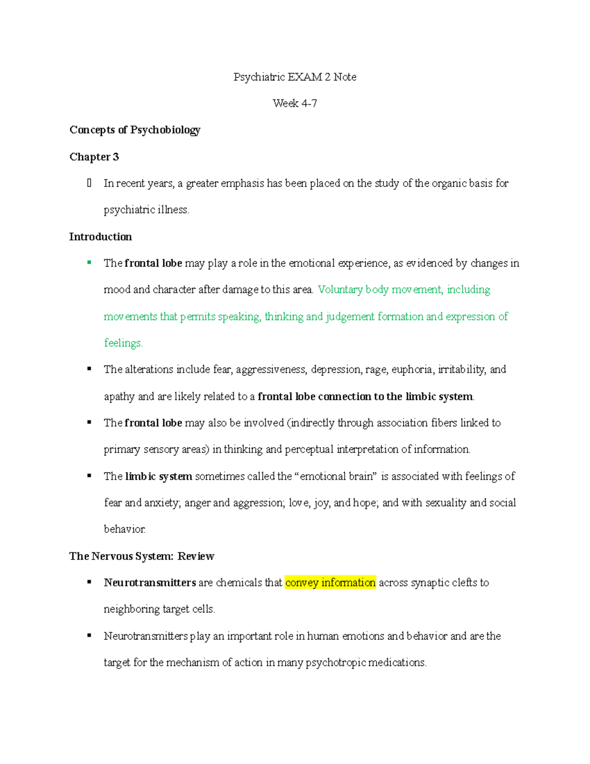 Psychiatric EXAM 2 Note - Psychiatric EXAM 2 Note Week 4- Concepts of ...