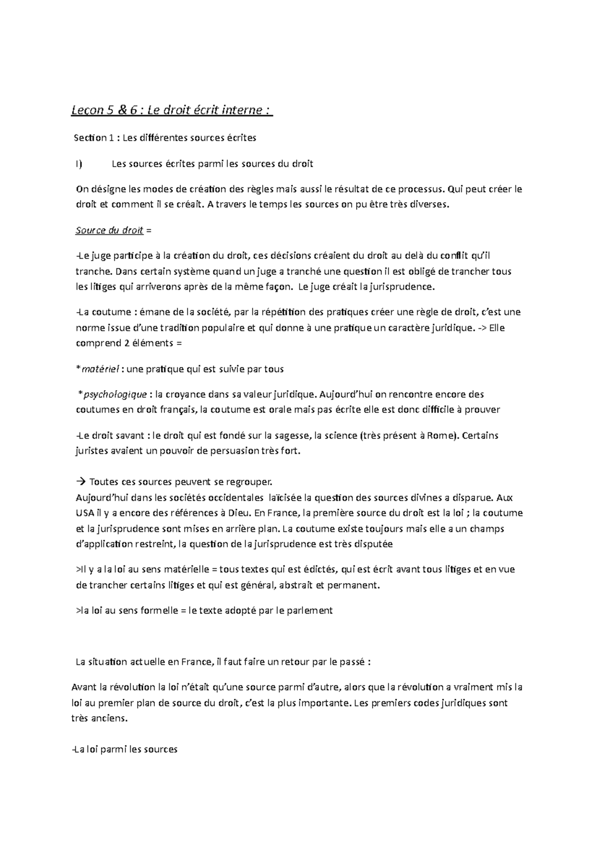 Leçon 5 & 6 - Leçon 5 & 6 : Le droit écrit interne : Section 1 : Les ...