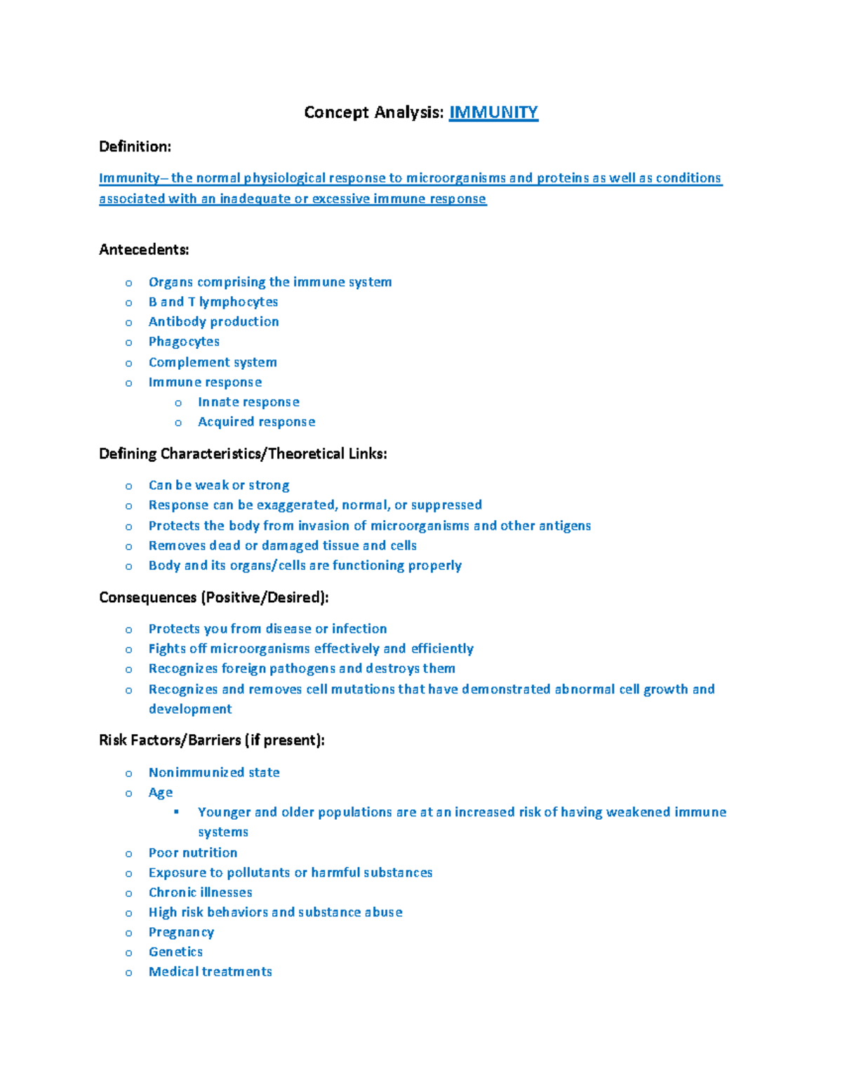 Immunity Concept Analysis - Concept Analysis: IMMUNITY Definition ...