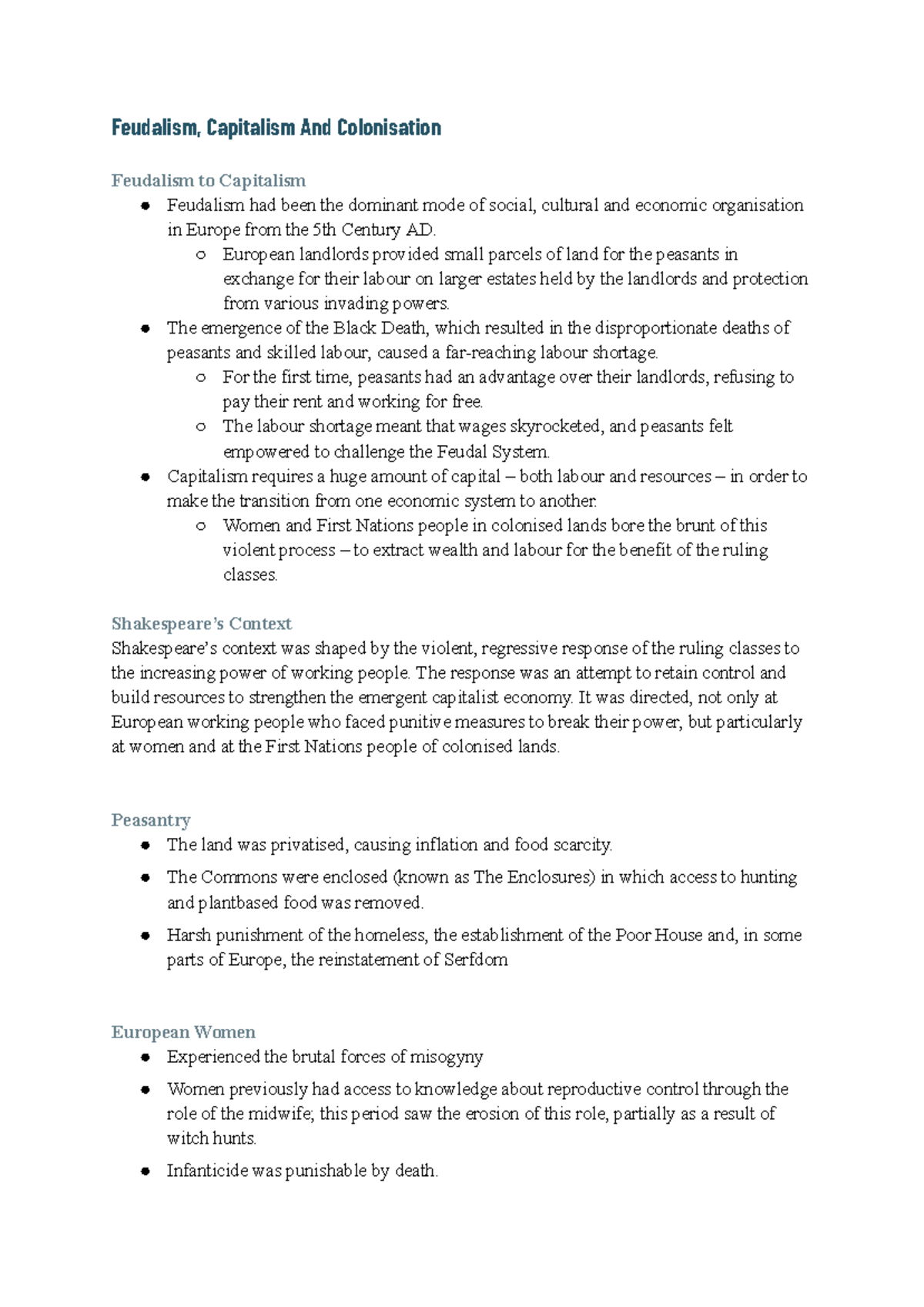 Feudalism, Capitalism And Colonisation Shakespeare - Google Docs ...