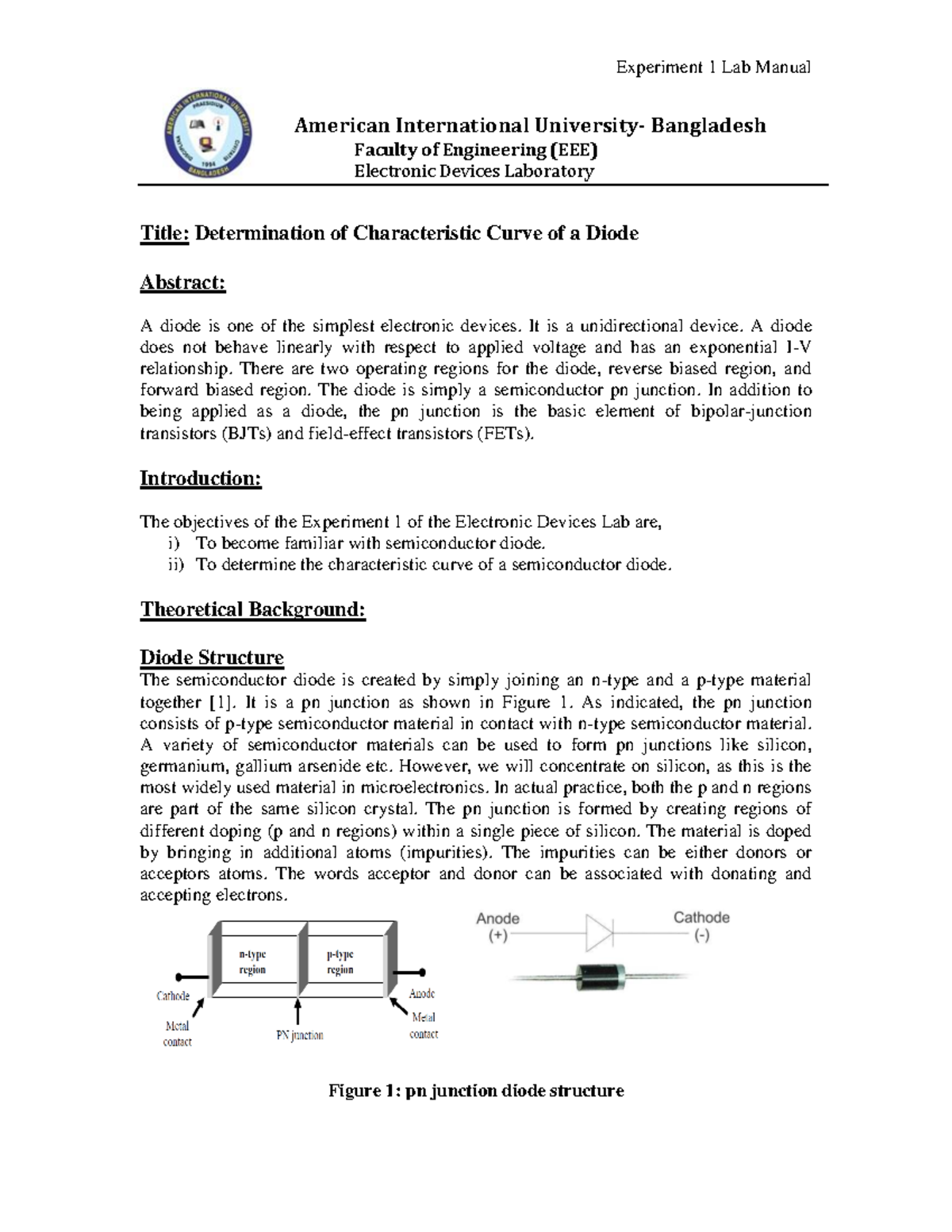 Device EXP 1 Student Manual - Experiment 1 Lab Manual American ...