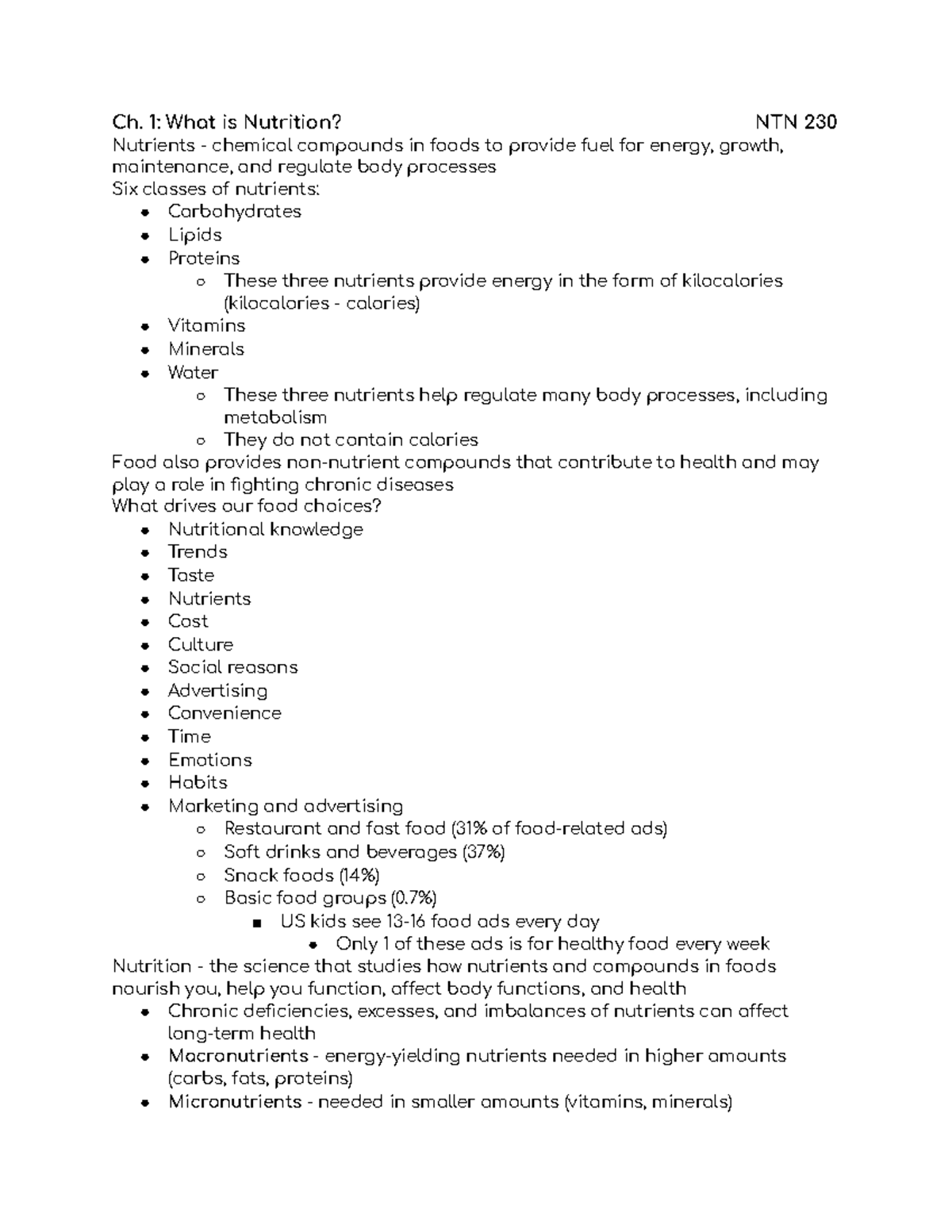 Chapter 1 What is Nutrition - Prof. Haynes - Ch. 1: What is Nutrition ...