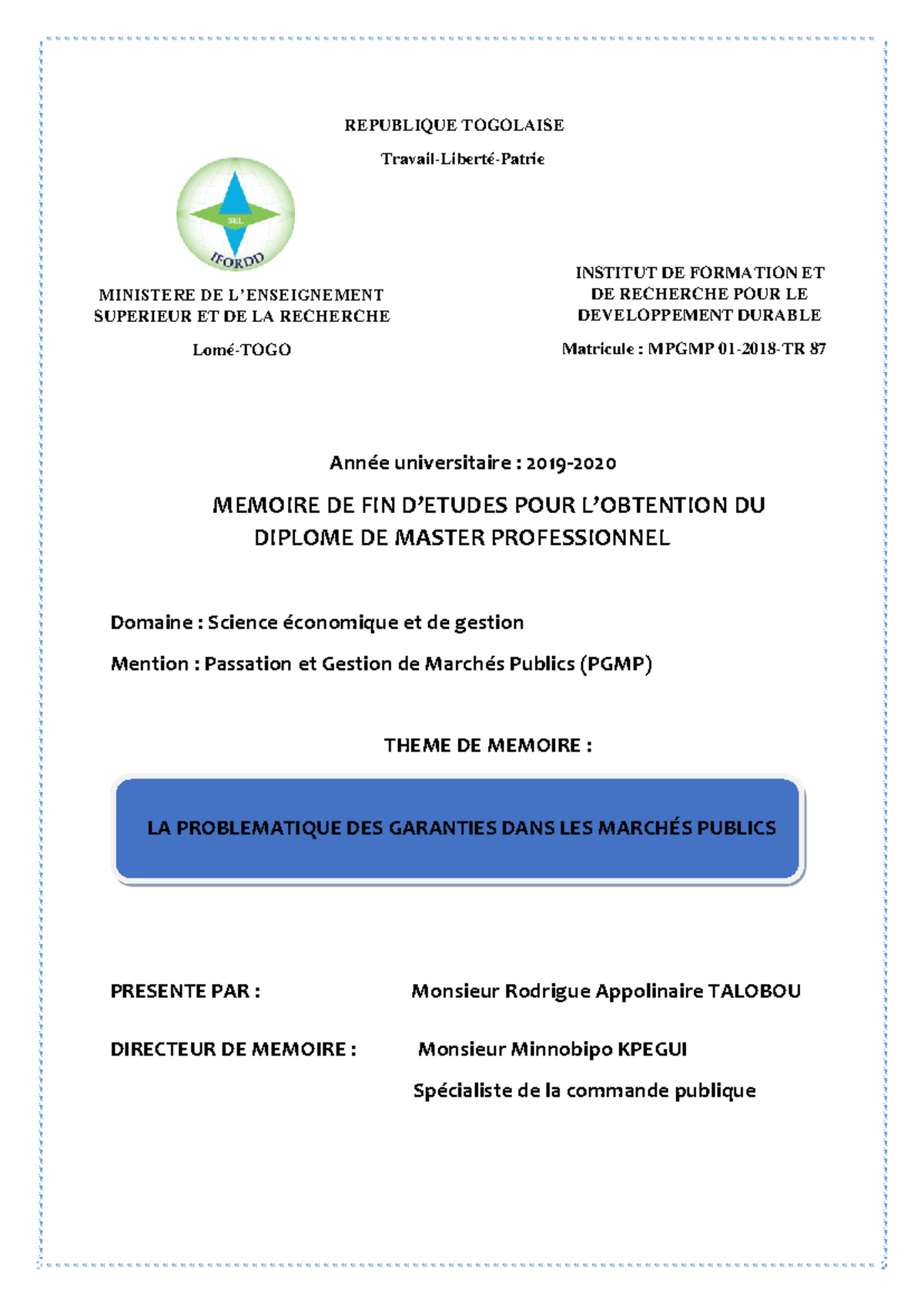 Memoire Talobou Rodrigue Definitif - Année universitaire : 2019- 2020 ...