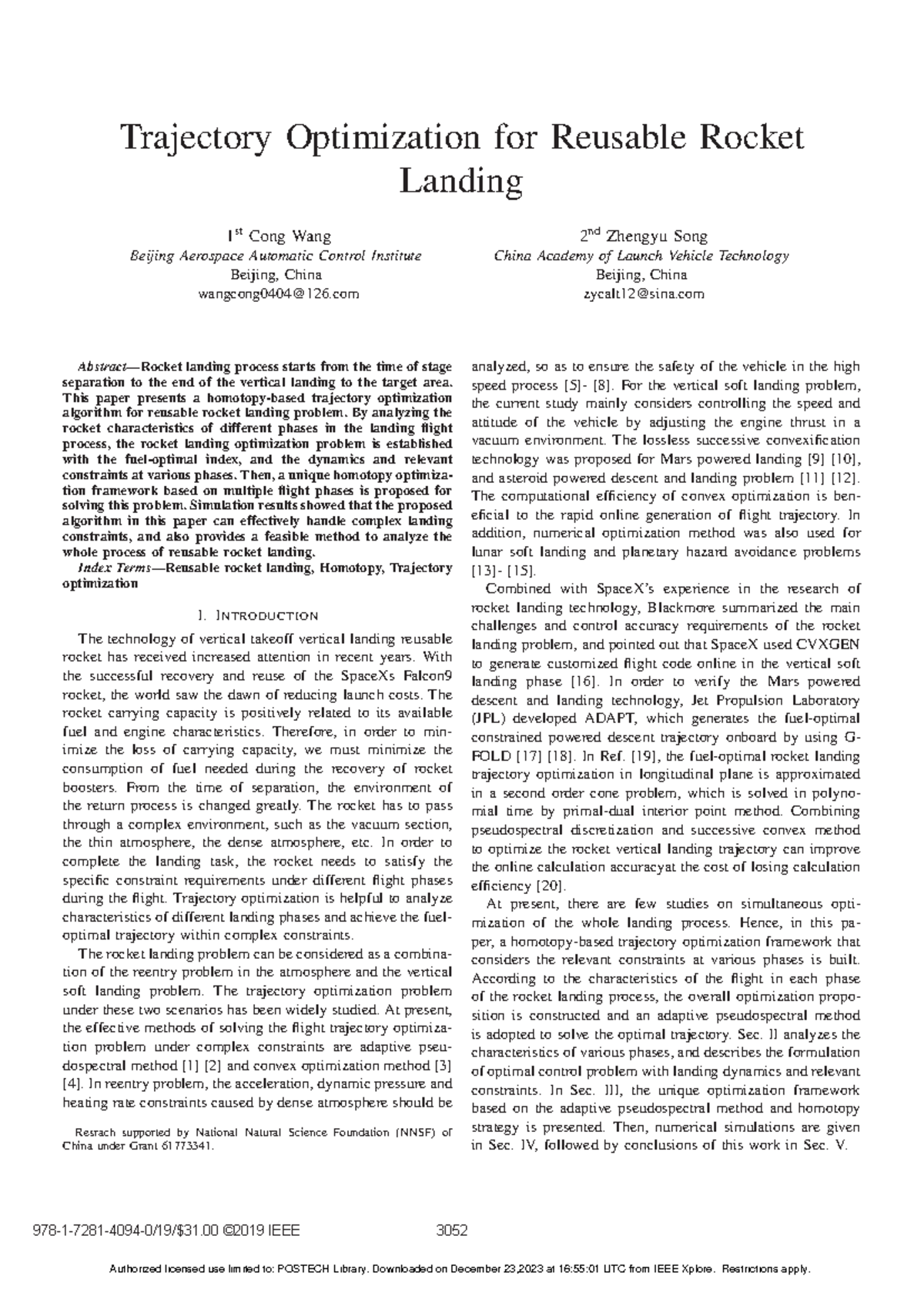Trajectory Optimization for Reusable Rocket Landing - 978-1-7281-4094-0 ...