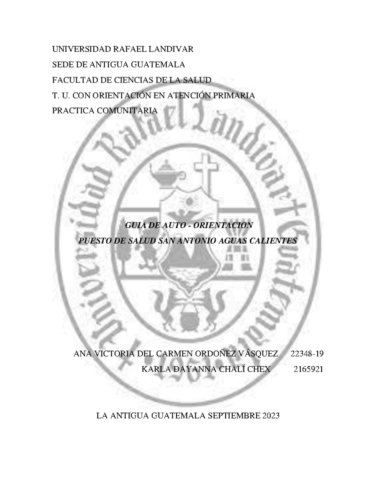 GUIA DE AUTO orientacion SAAC - UNIVERSIDAD RAFAEL LANDIVAR SEDE DE ...