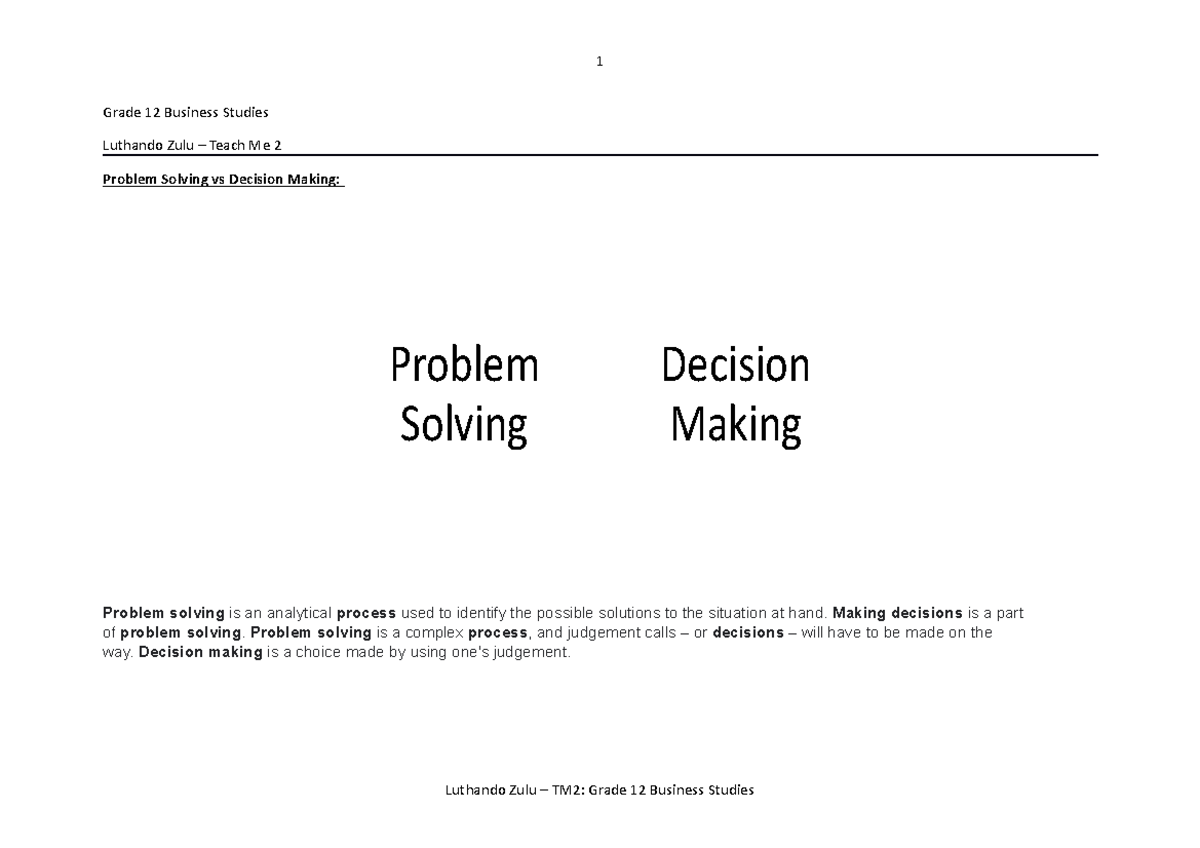 Creative Thinking and Problem Solving - Problem Solving Decision Making ...