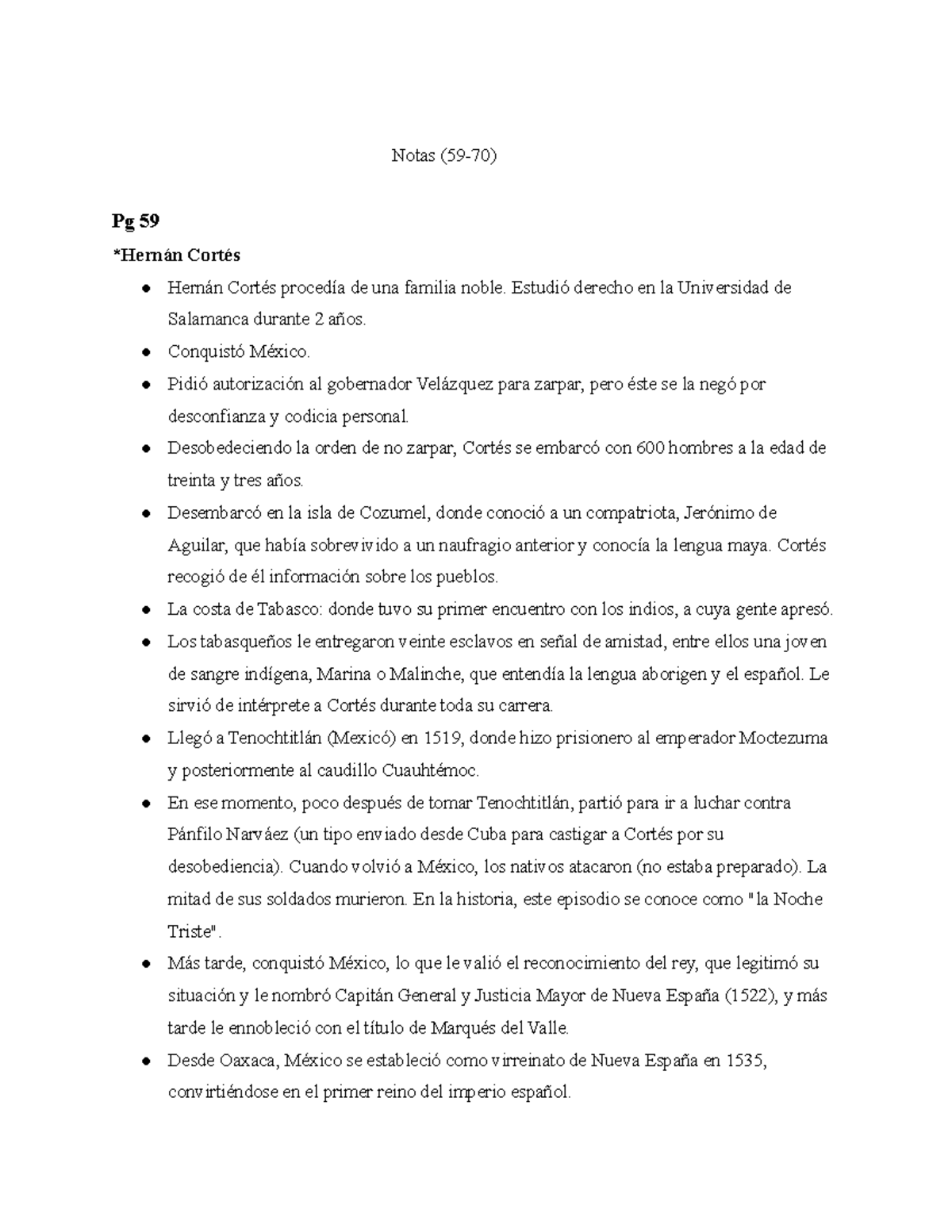 Spanish Notes Pg 59-70 - Notas (59-70) Pg 59 *Hernán Cortés Hernán ...
