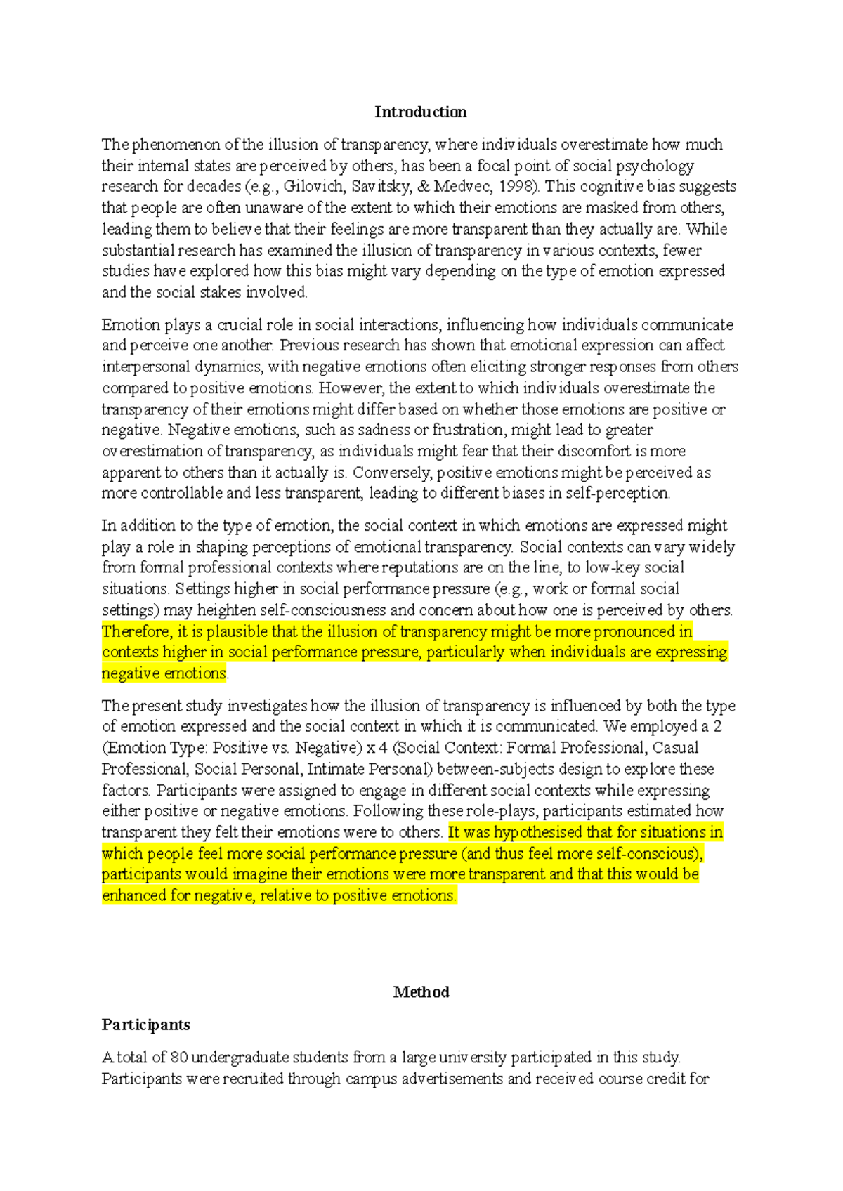 Assignment Intro - Introduction The phenomenon of the illusion of transparency, where ...