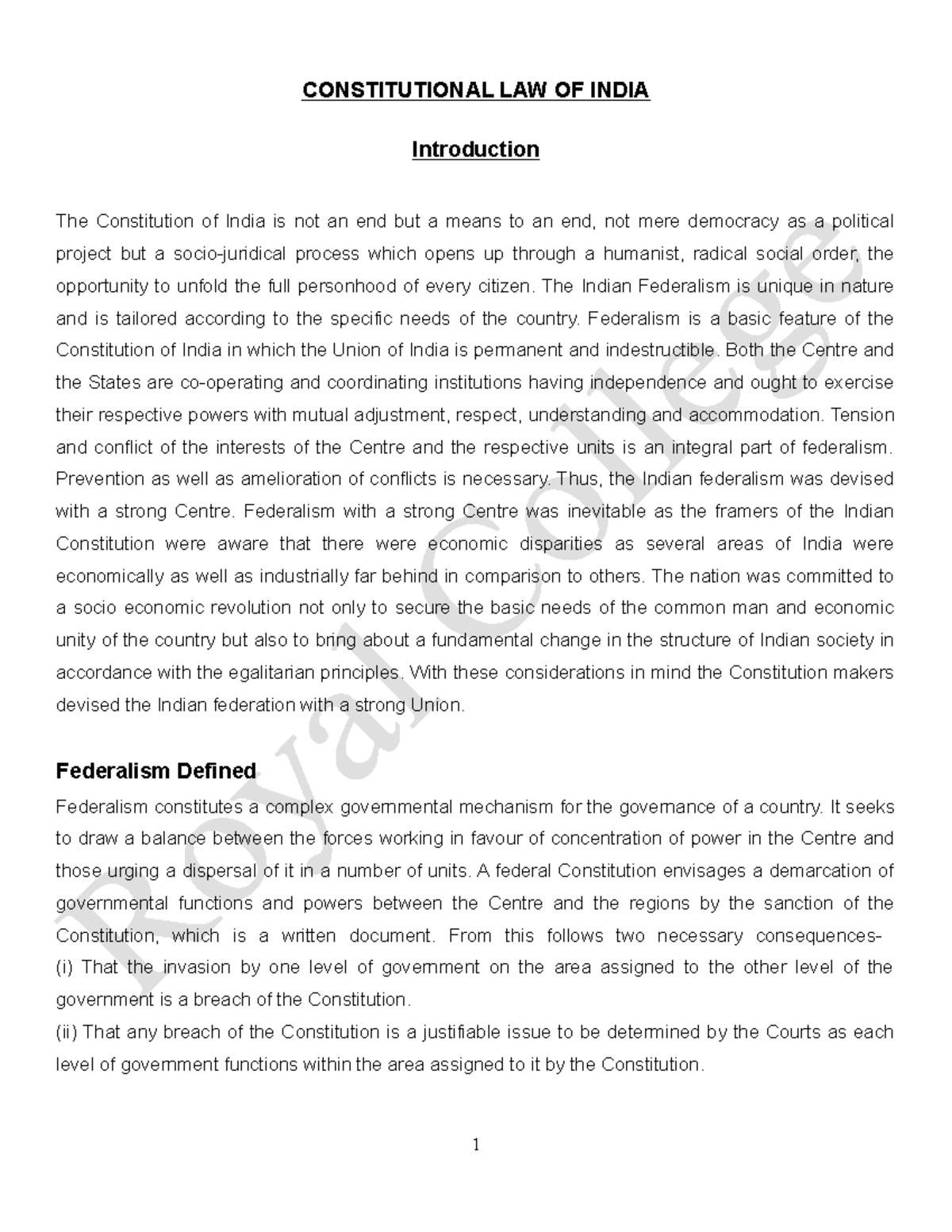 Constitutional LAW OF India- Semester 1 by RCL college ghaziabad 2021 ...