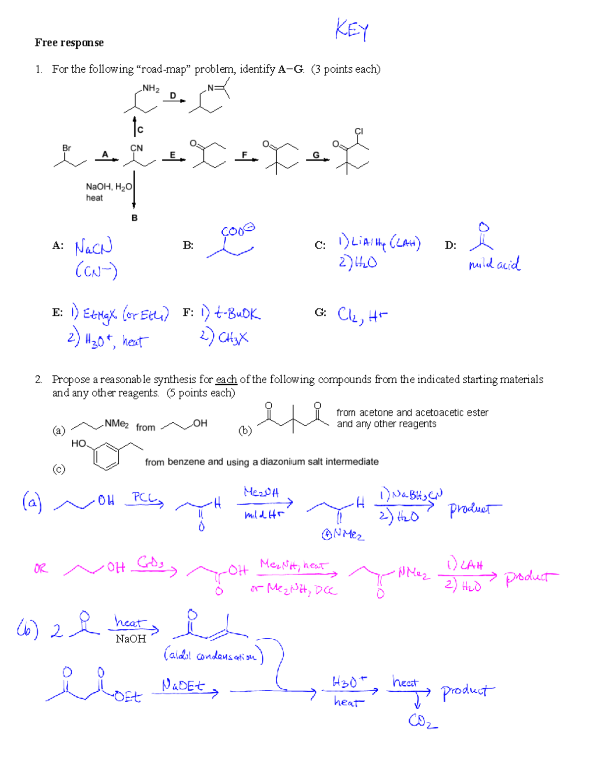 Free response answers - Free response For the following