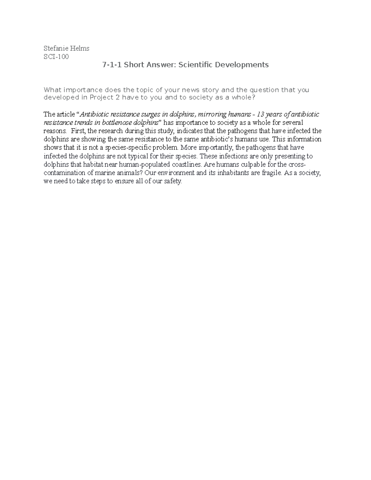 7-1-1 Short Answer Scientific Developments - Stefanie Helms SCI- 7-1-1 ...