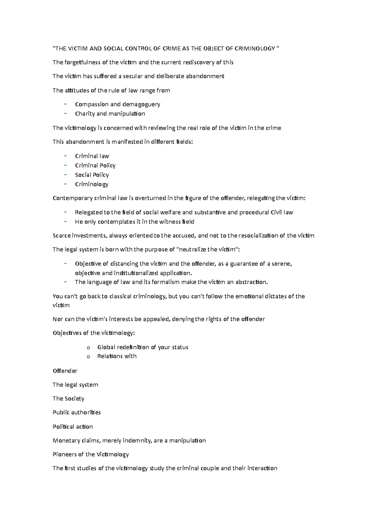 THE Victim AND Social Control OF Crime AS THE Object OF Criminology ...