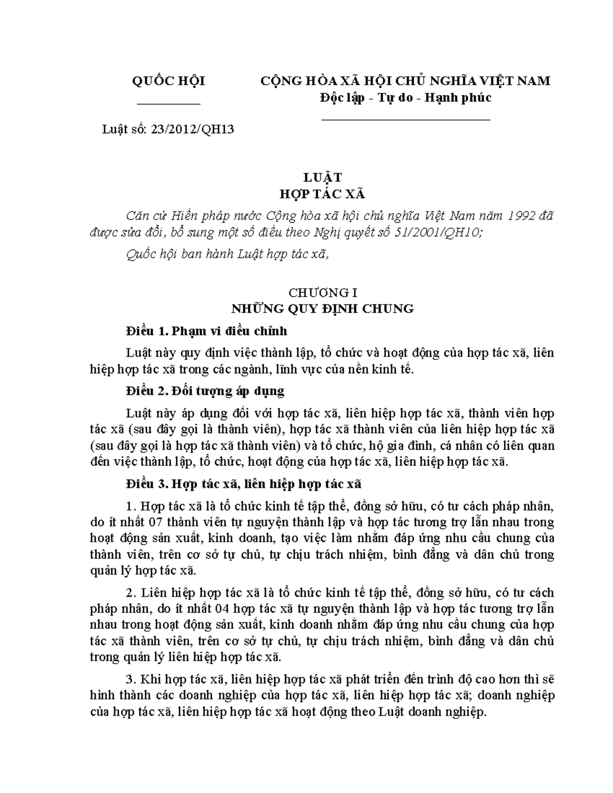 6. Luat HTX 2012 - luật htx - QUỐC HỘI _________ CỘNG HÒA XÃ HỘI CHỦ ...