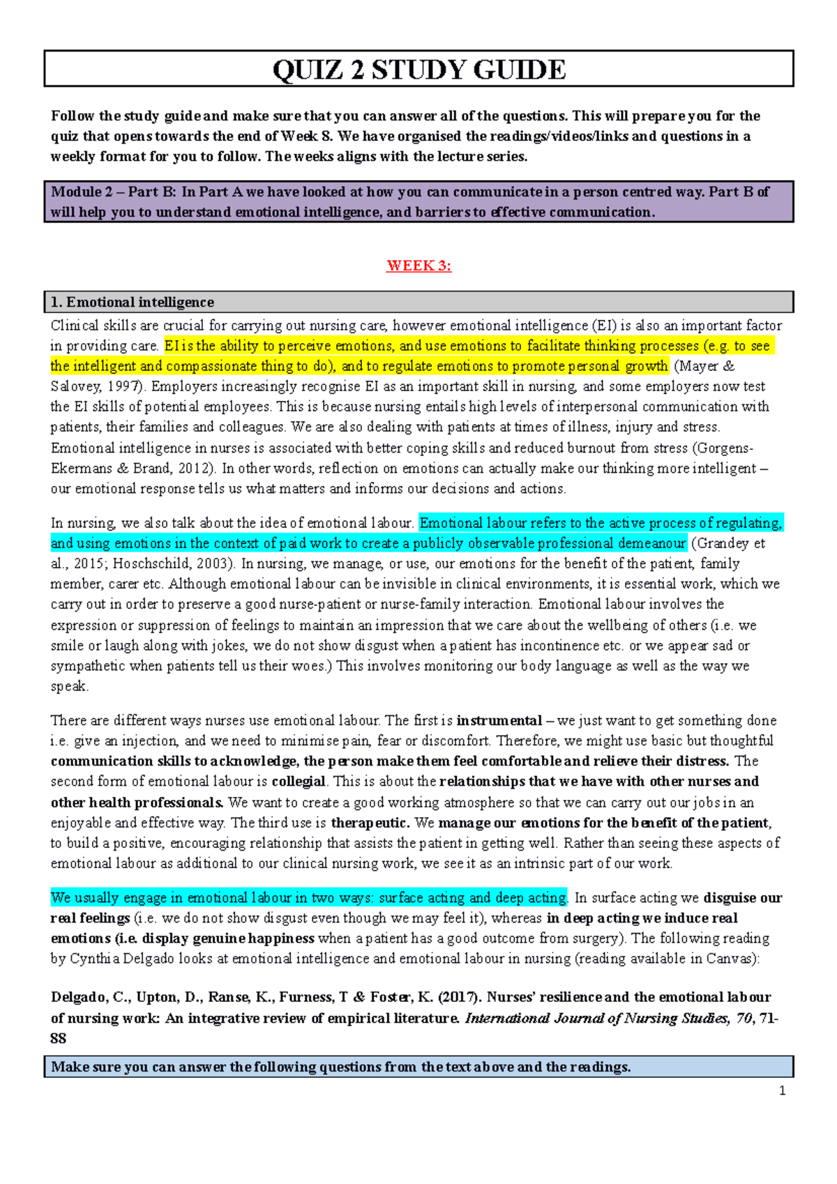 Lecture material - QUIZ 2 STUDY GUIDE Follow the study guide and make ...