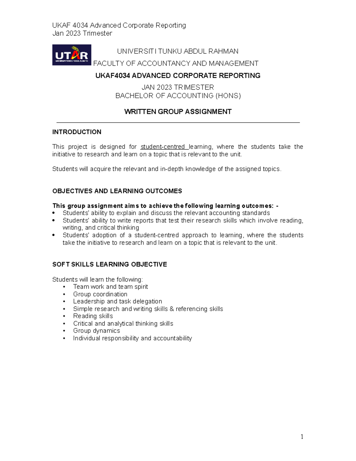 ACR Assignment 2023 - Jan 2023 Trimester UNIVERSITI TUNKU ABDUL RAHMAN ...