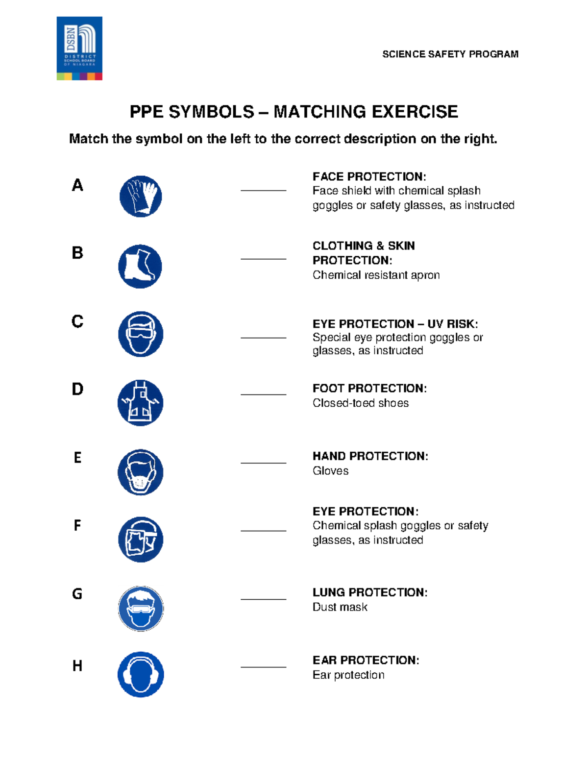 PPE Symbols Matching Exercise One Page Aug 2018 - SCIENCE SAFETY ...
