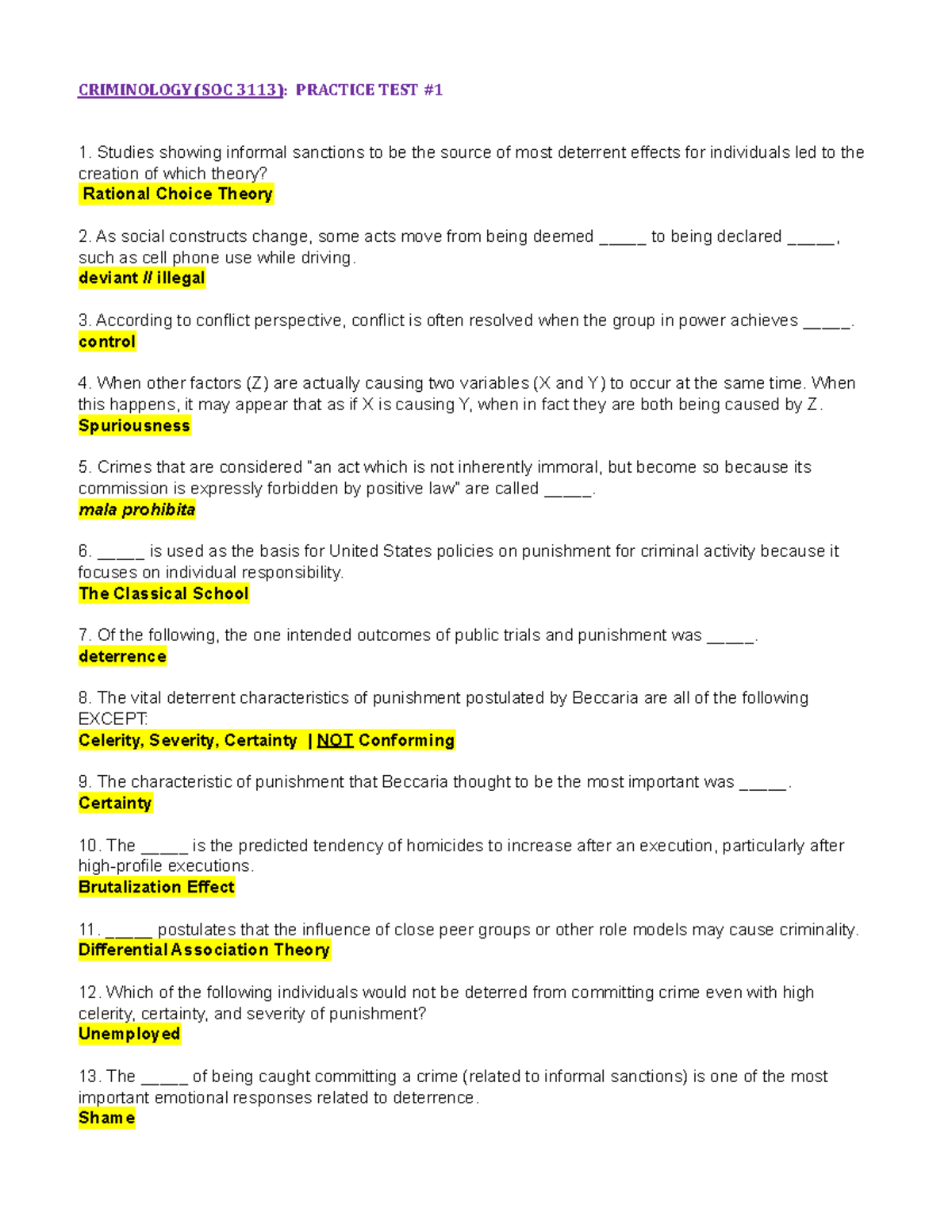 SOC 3113 Criminology Practice Test 1 - CRIMINOLOGY (SOC 3113): PRACTICE ...