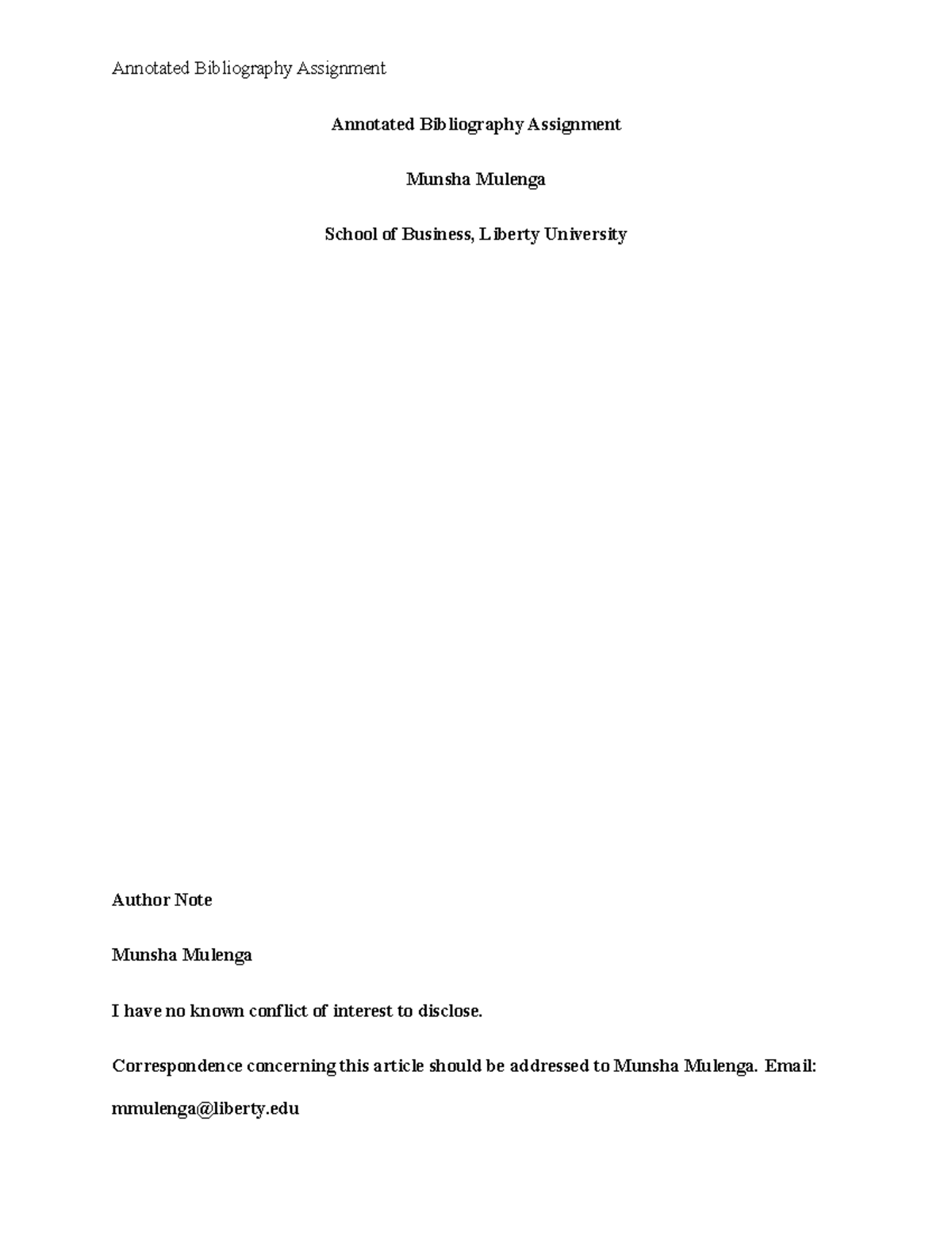 Annotated Bibliography Assignment - Correspondence concerning this ...