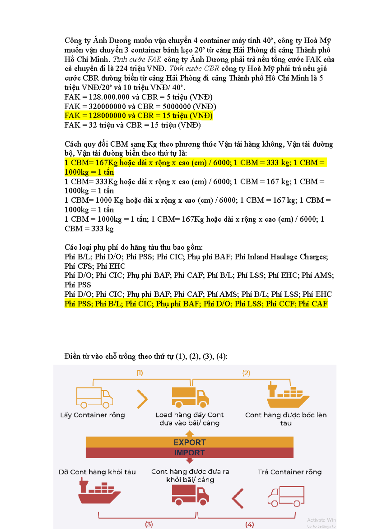 Câu-hỏi-15-câu - Logistics - Công ty Ánh Dương muốn vận chuyển 4 container máy tính 40’, công ty ...