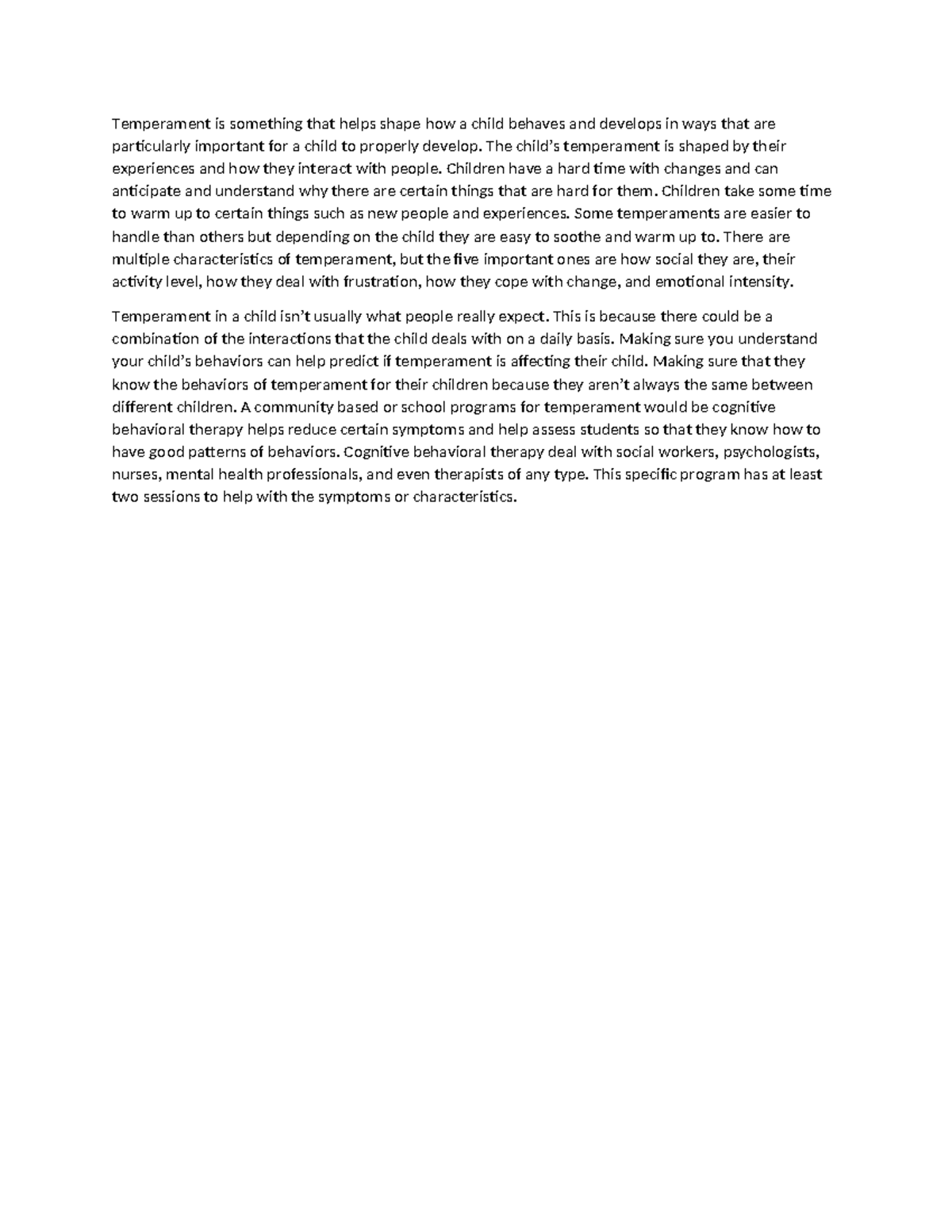 Chiddev - course work for child development - Temperament is something ...