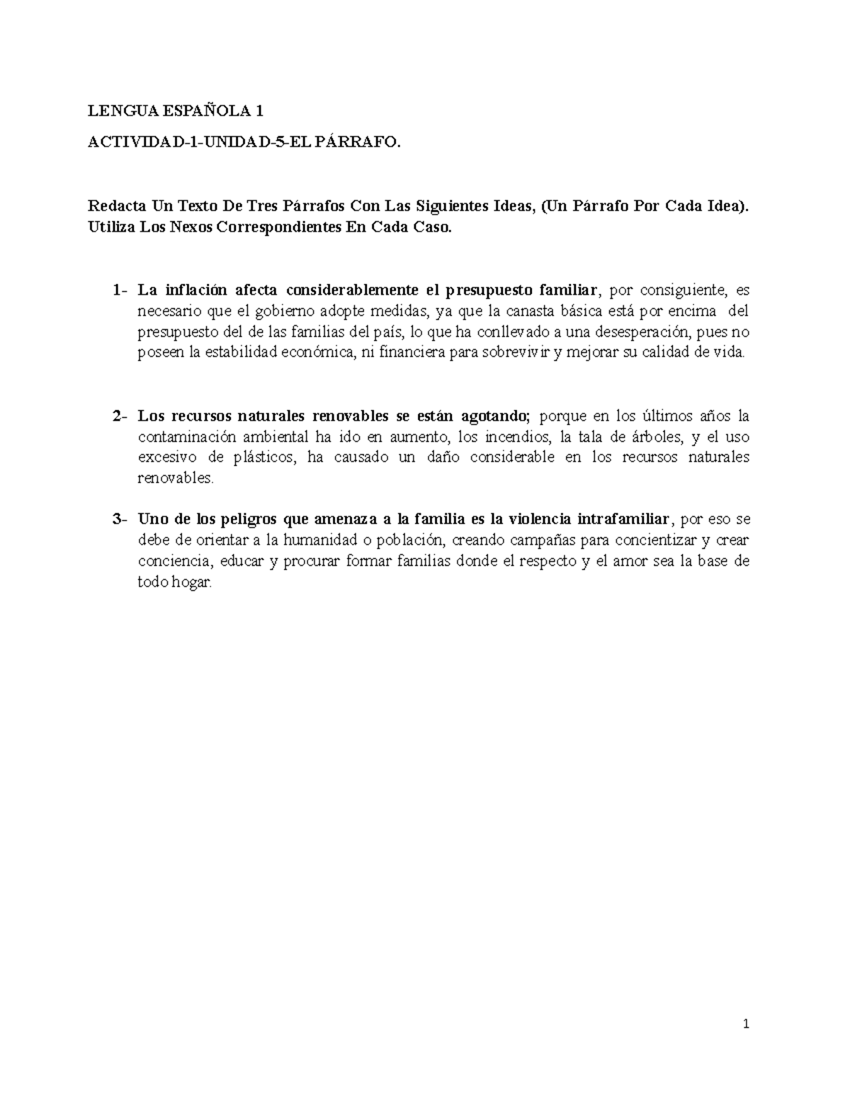 EL Parrafo - LENGUA ESPAÑOLA 1 ACTIVIDAD-1-UNIDAD-5-EL PÁRRAFO. Redacta ...