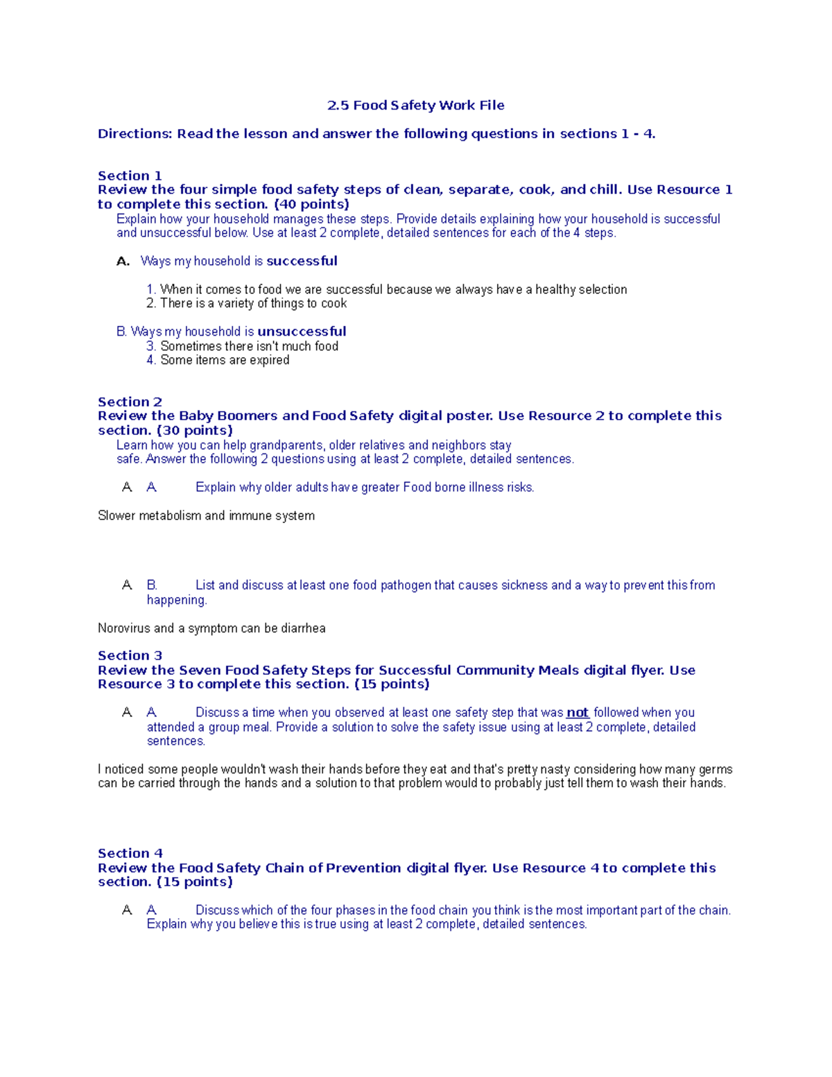 Christmas food lab document English - 2 Food Safety Work File ...