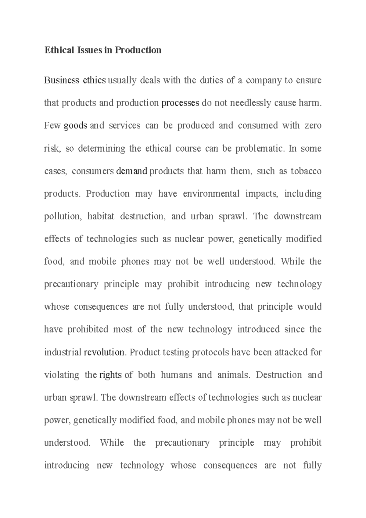 Ethical Issues in Production - Ethical Issues in Production Business ...