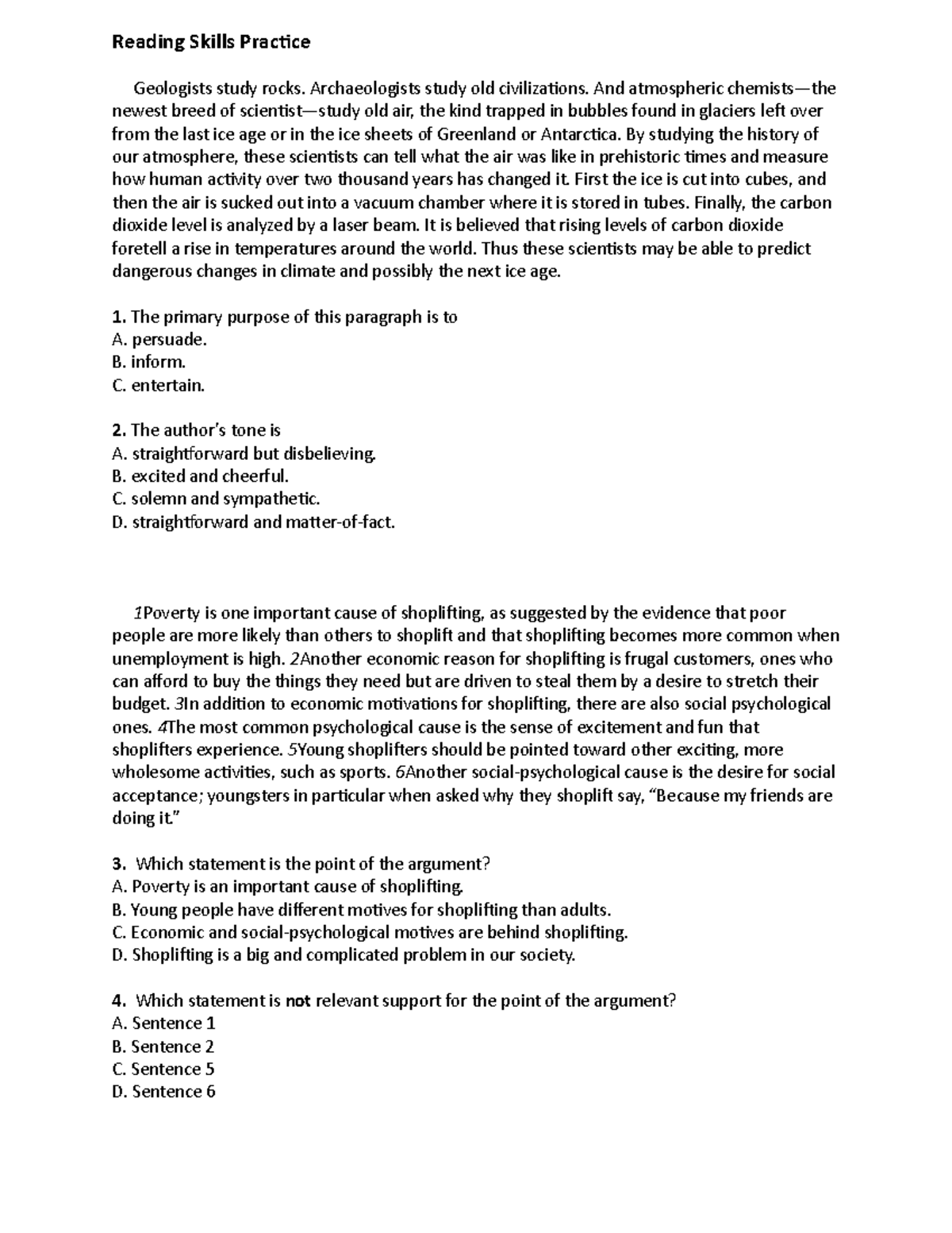 COMM 160 Reading Skills Practice - Reading Skills Practice Geologists ...