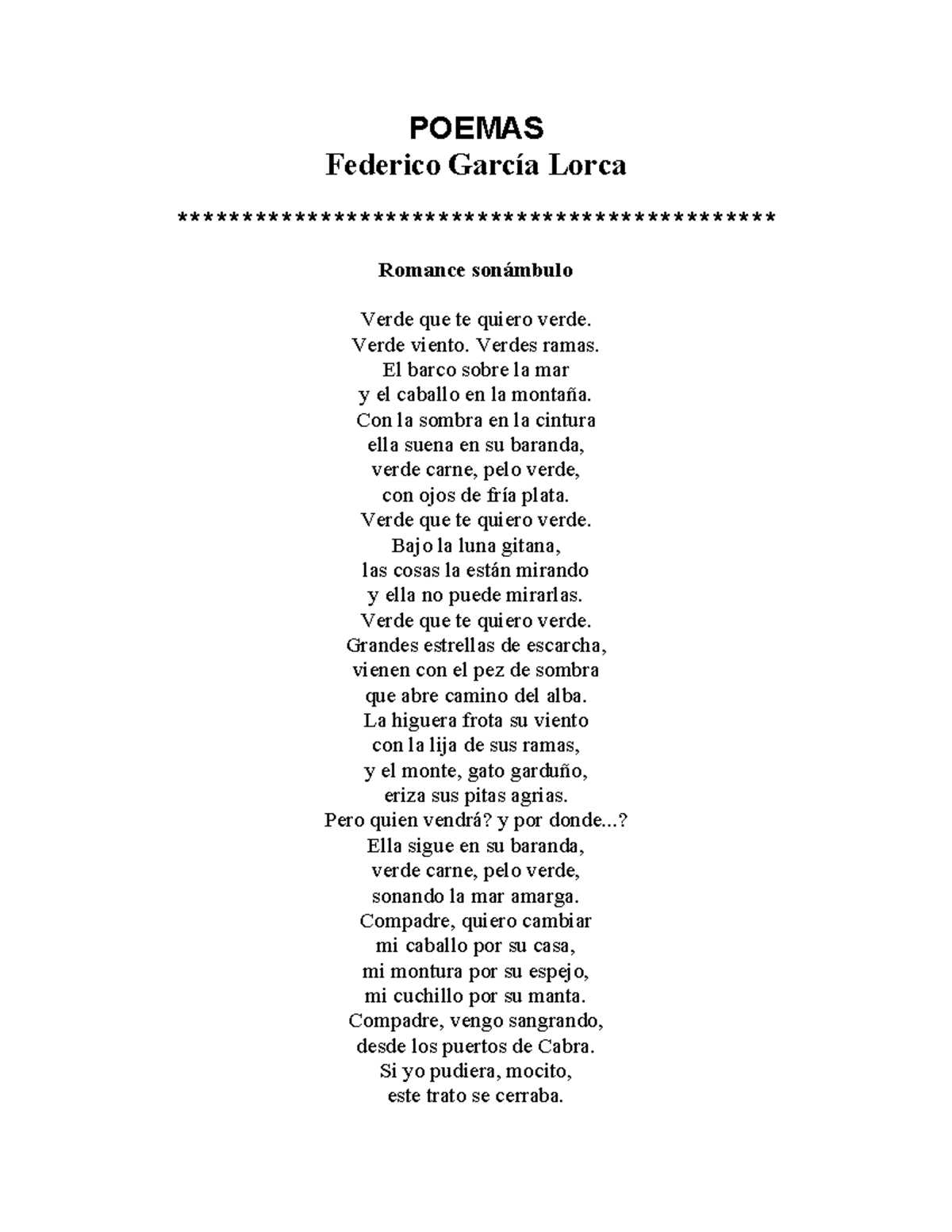 Federico Garcia Lorca - Poemas - POEMAS Federico García Lorca - Studocu