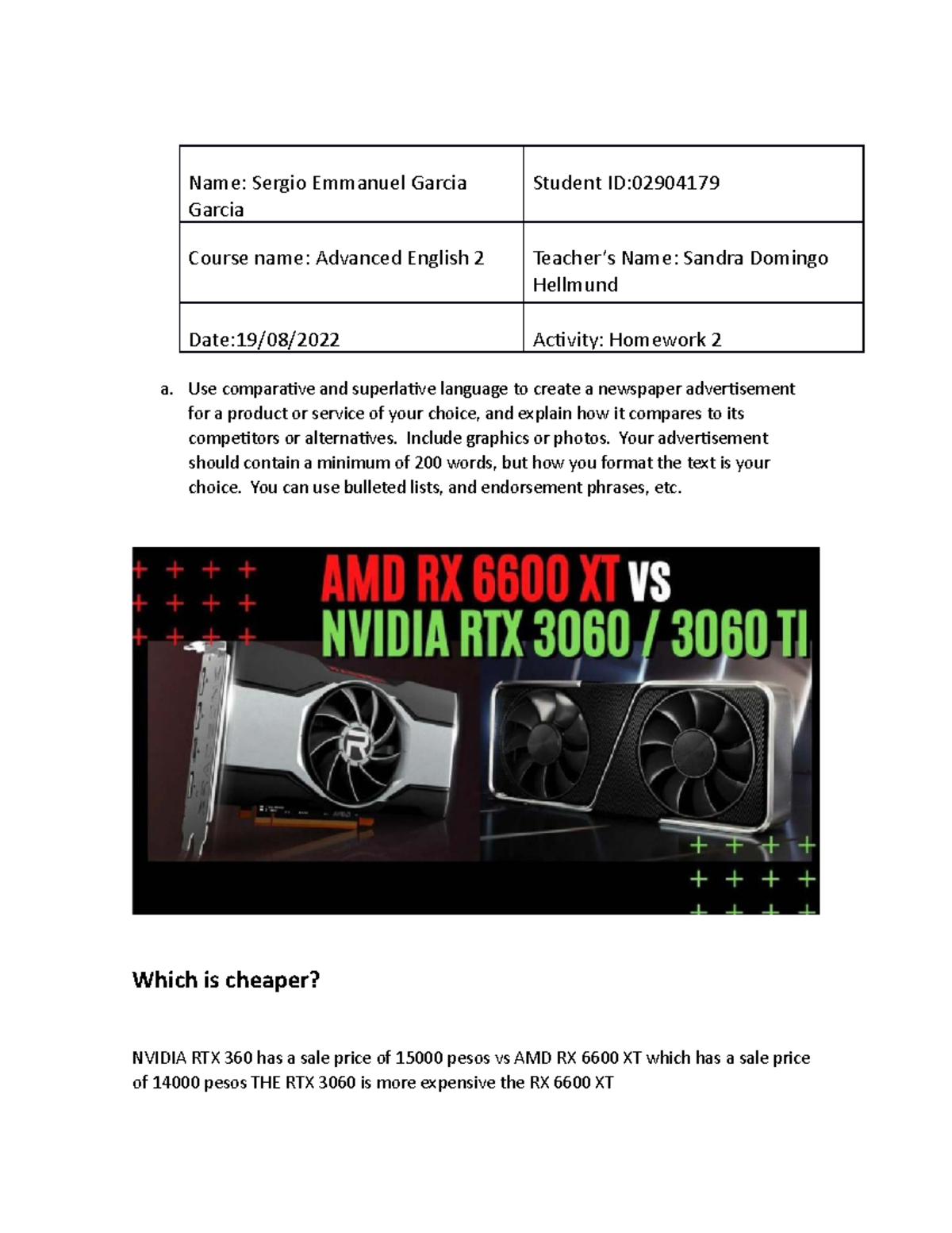 Ing. Av. ll - Act 2 - adf das fdasf das fdsaf dsaf ds fas - Name ...