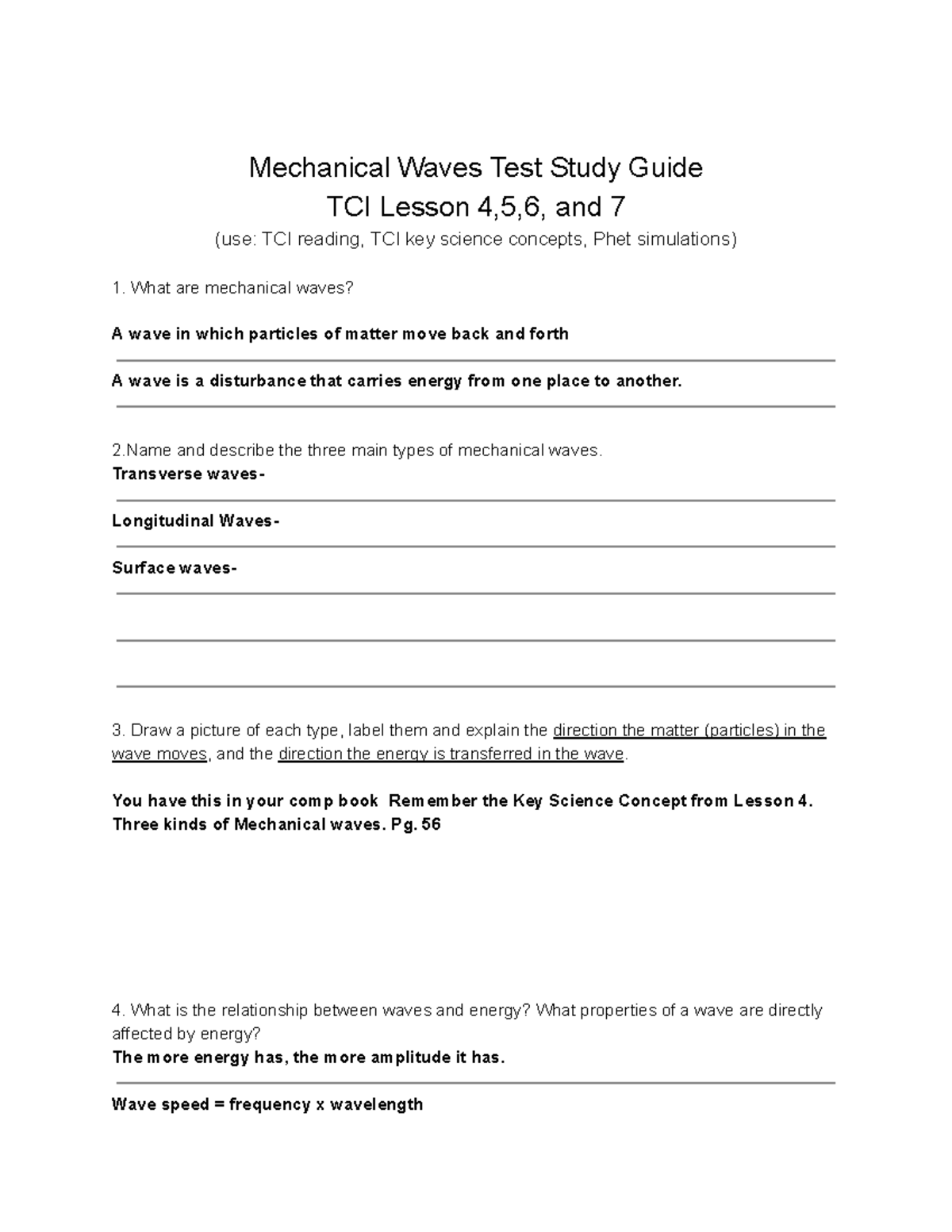 Copy of Waves Unit (L4,5,6,7) Study Guide (DL) - Mechanical Waves Test ...