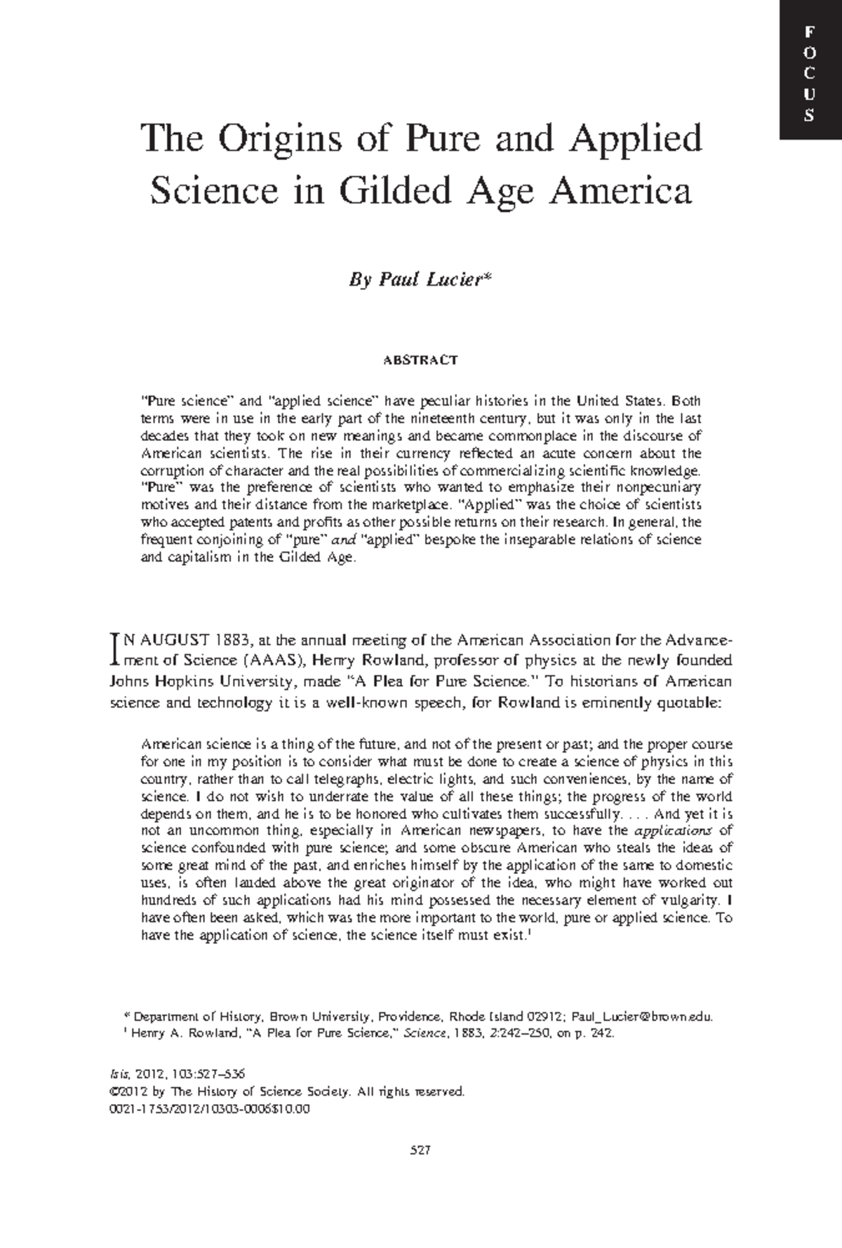 Lucier (2012 ) Pure and Applied Science - The Origins of Pure and ...